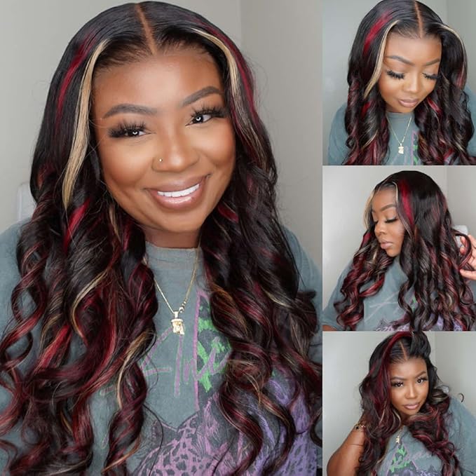 Amazon.com : Beauty Forever Multi Color Highlights 13X4 Lace Front Red ...