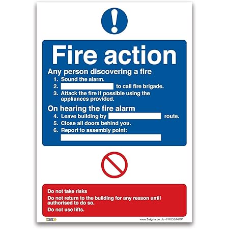 Fire Action Plan Sign - A4 1mm Rigid Plastic Sign - Fire Action Safety ...