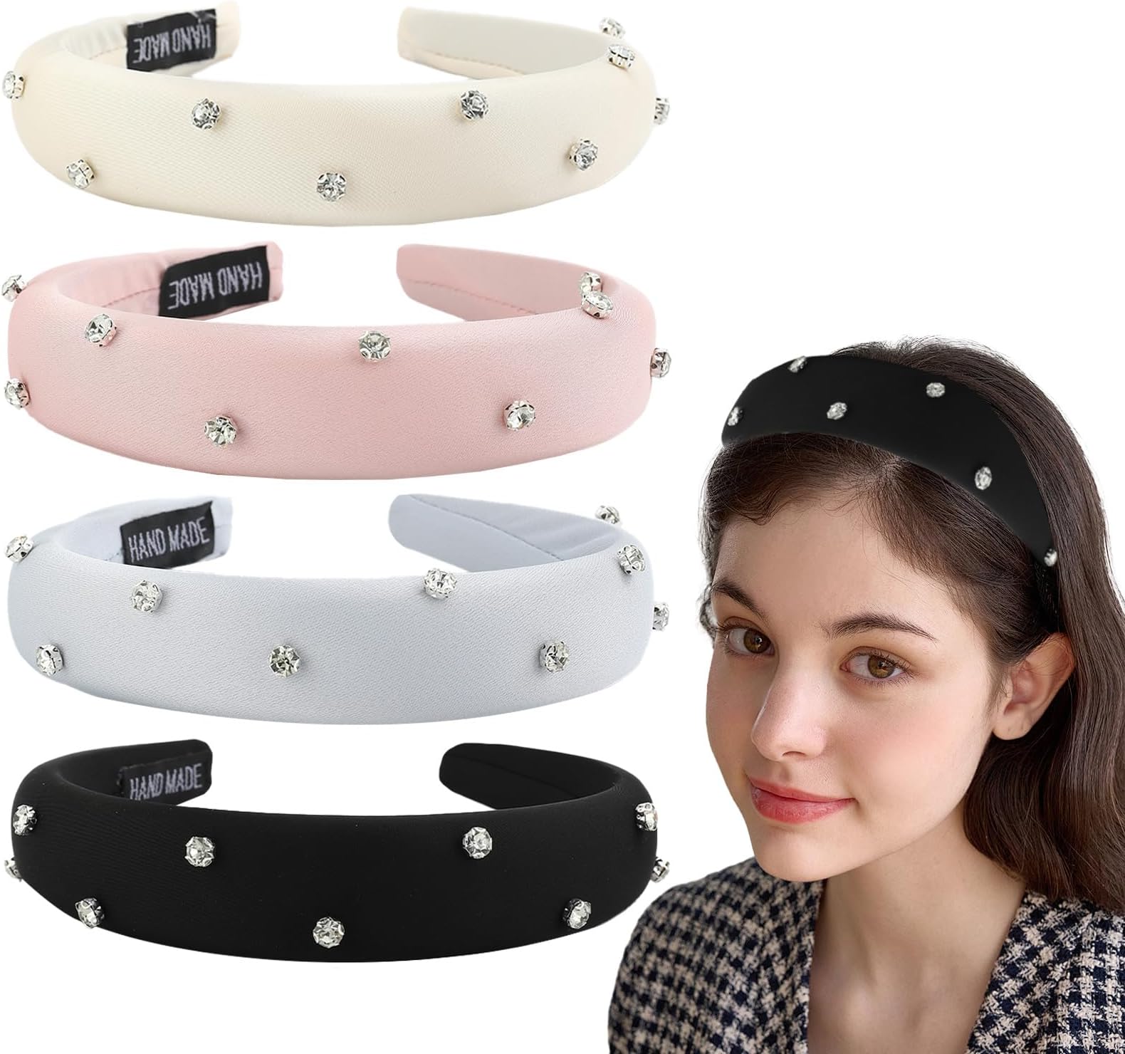 Amazon.com : AUDTOPE 3Pcs Black Velvet Padded Headbands for Women ...