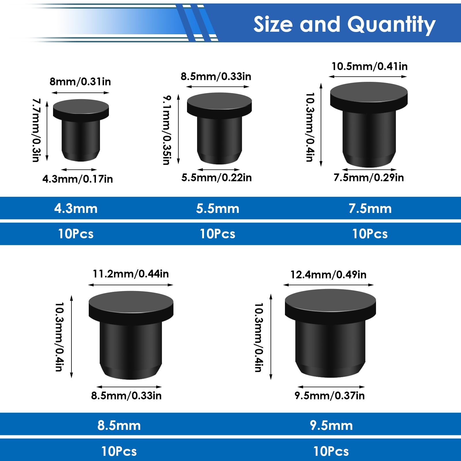 Snapklik.com : Smseace 50Pack Rubber Plugs For Round Holes 5-Sizes Used ...