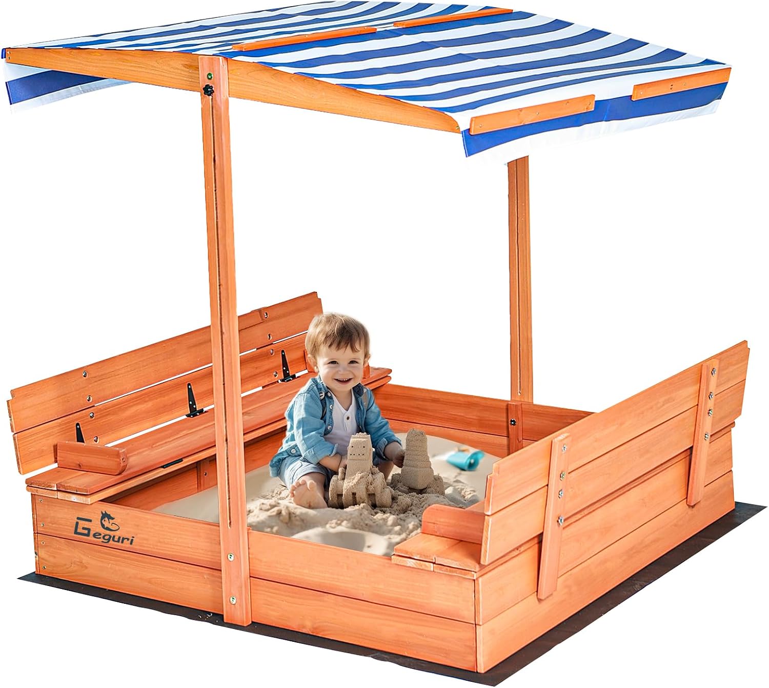 Amazon.com: Kids Wooden Sandbox with Cover, Foldable Bench Seats ...