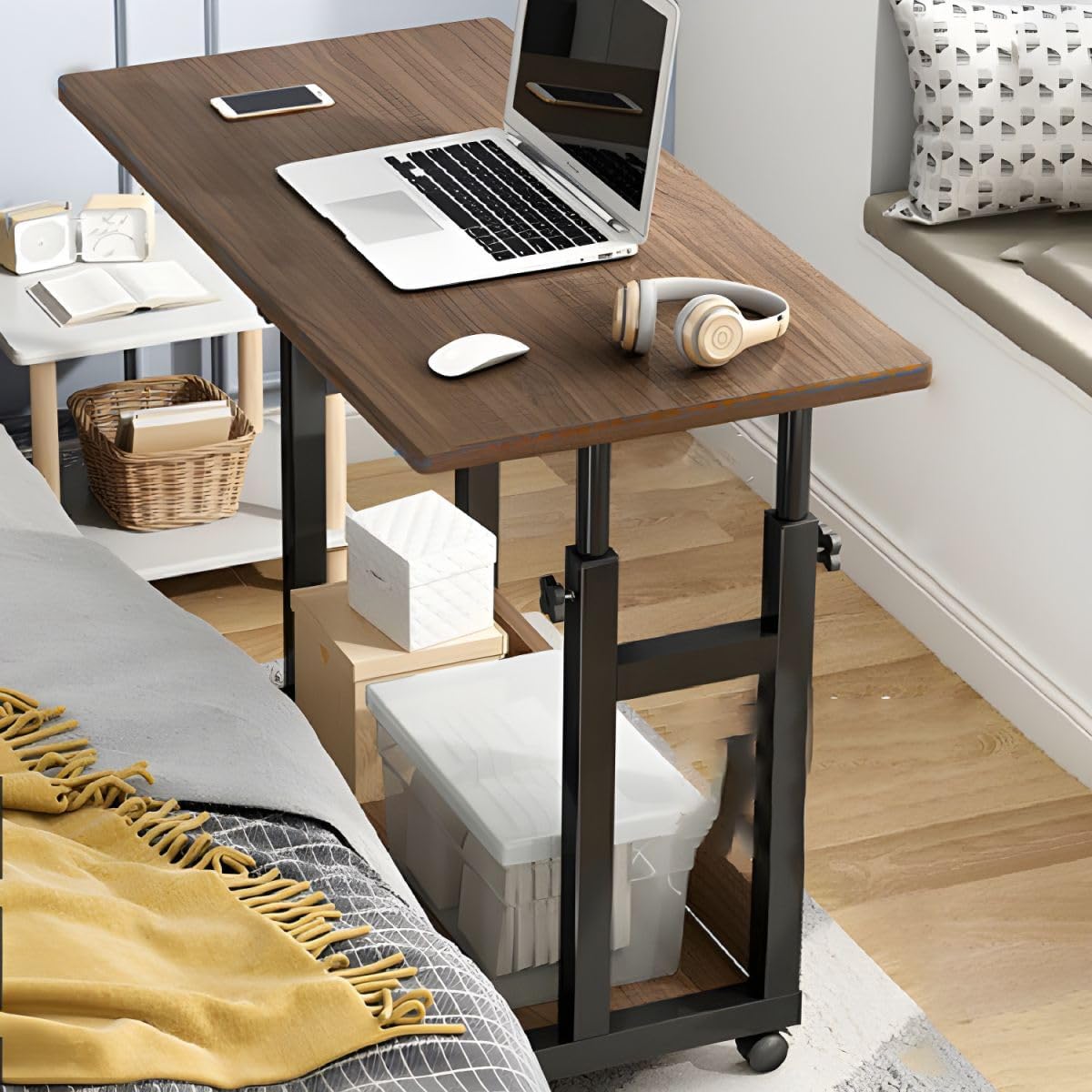 Amazon.com: KWOKING 27" H Office Desk Wooden Writing Desk with Caster ...