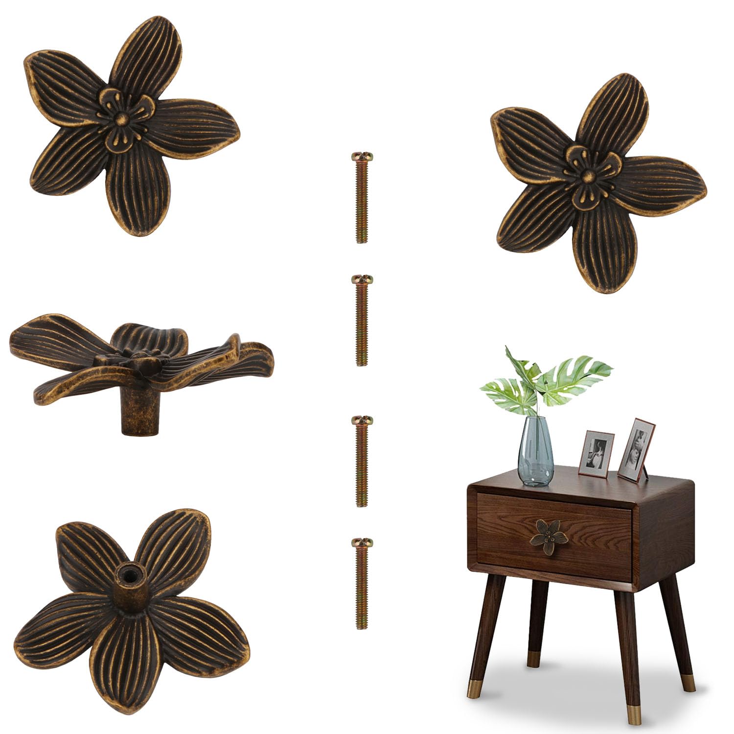Gold Flower Drawer Knobs Creative Petal Kitchen Cabinet Knobs Dresser ...