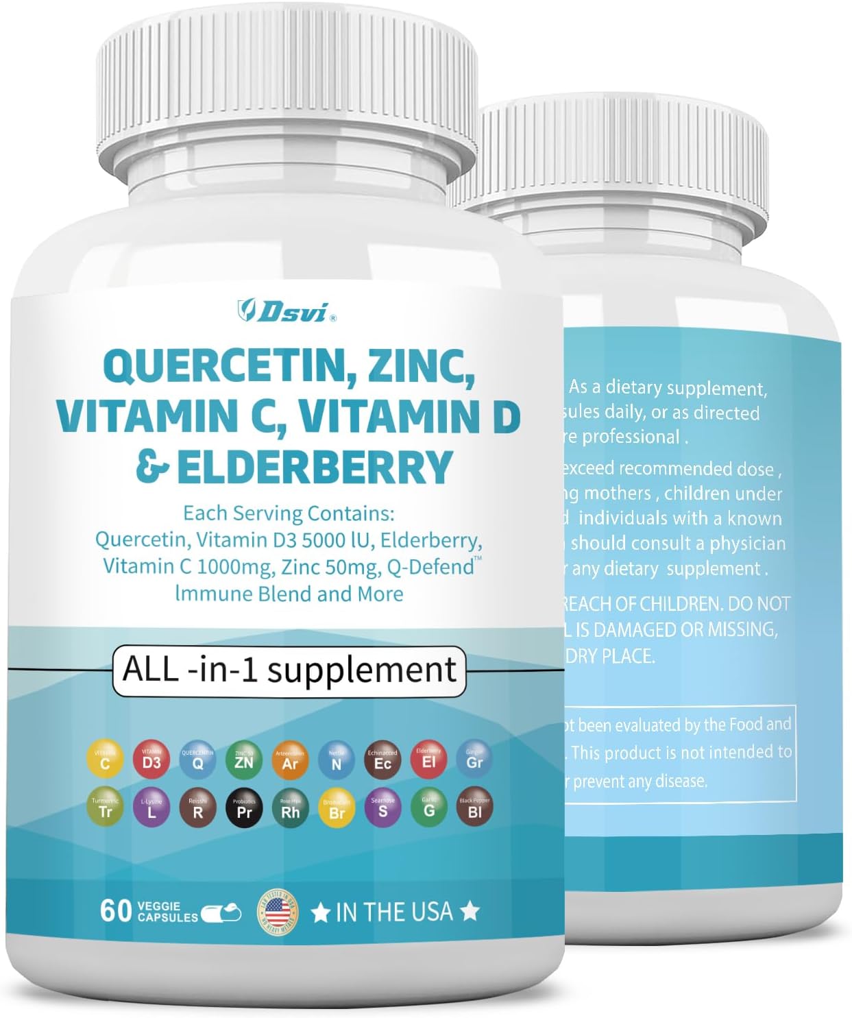 Amazon.com: Dsvi Quercetin 1000mg Zinc 50mg Vitamin C 1000mg Vitamin D ...