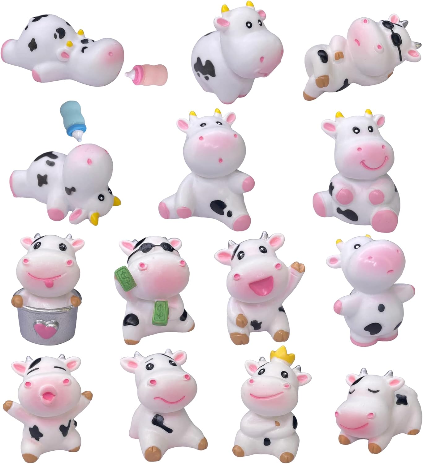Amazon.com: JKanruh 16 Pcs Cute Cows，Mini Animals Miniature Resin Cow ...