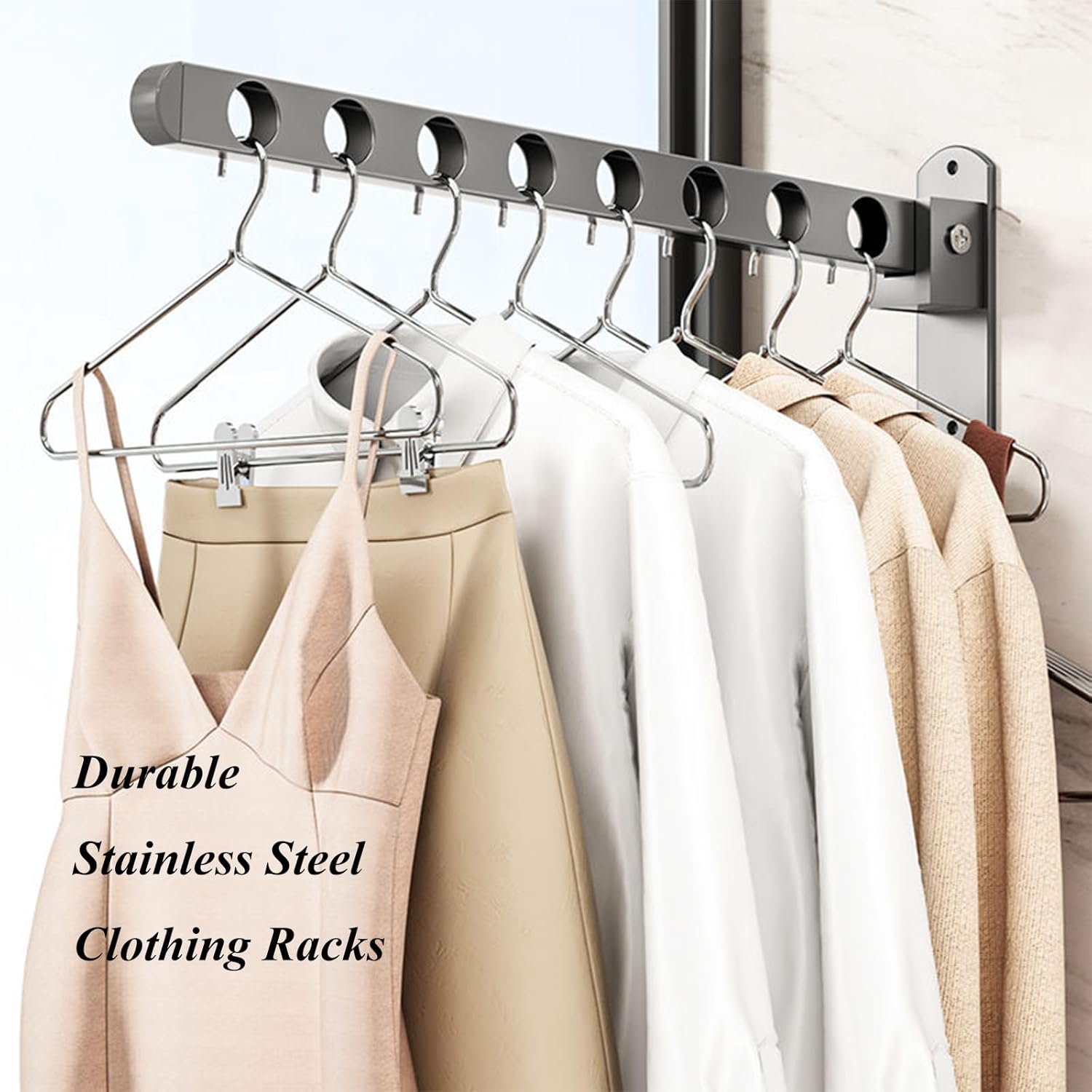 Paquete de 2 percheros de acero inoxidable para colgar ropa, estantes ...