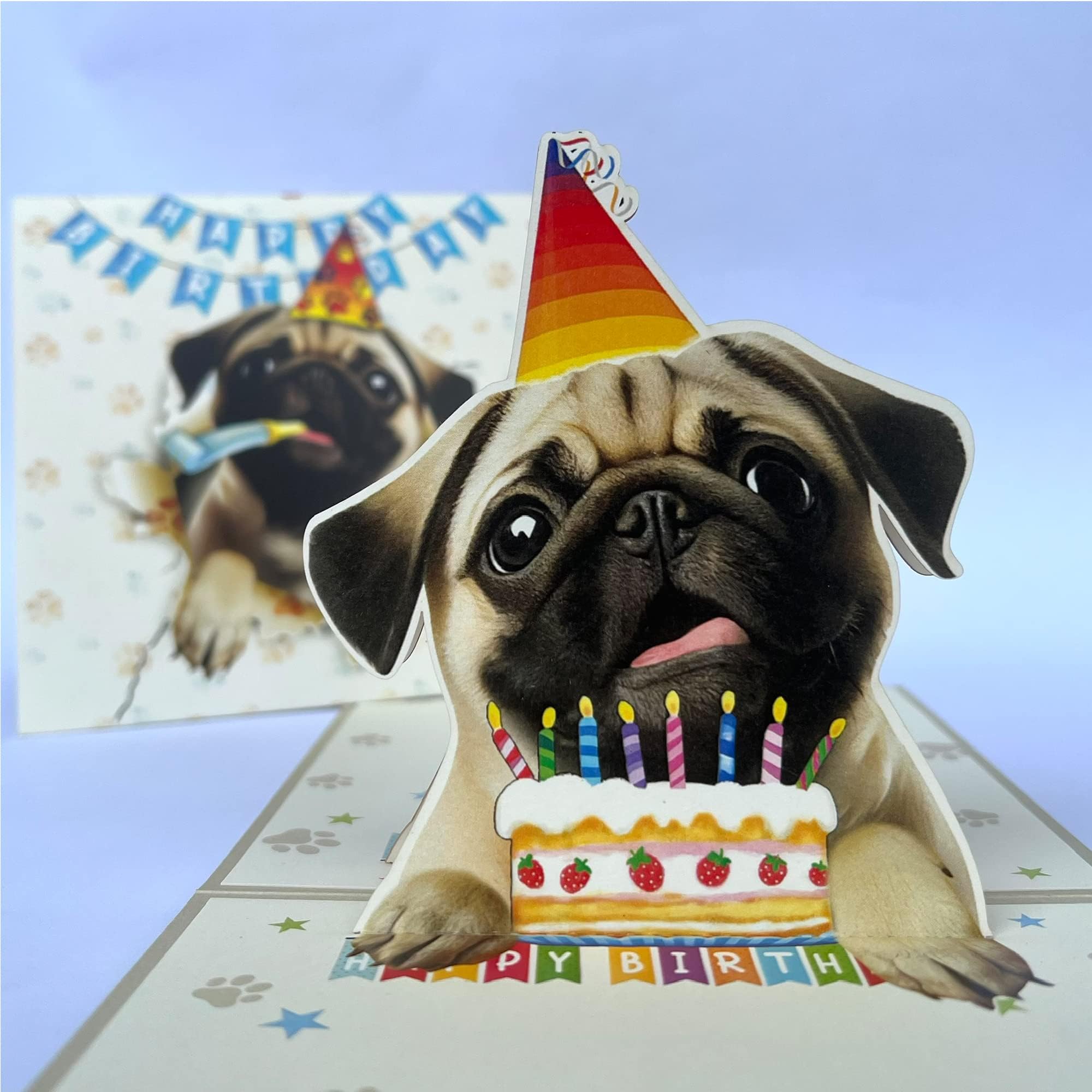3D Pop-Up Pug Dog Birthday Card - Cute Pug Dog with Cake Celebration ...