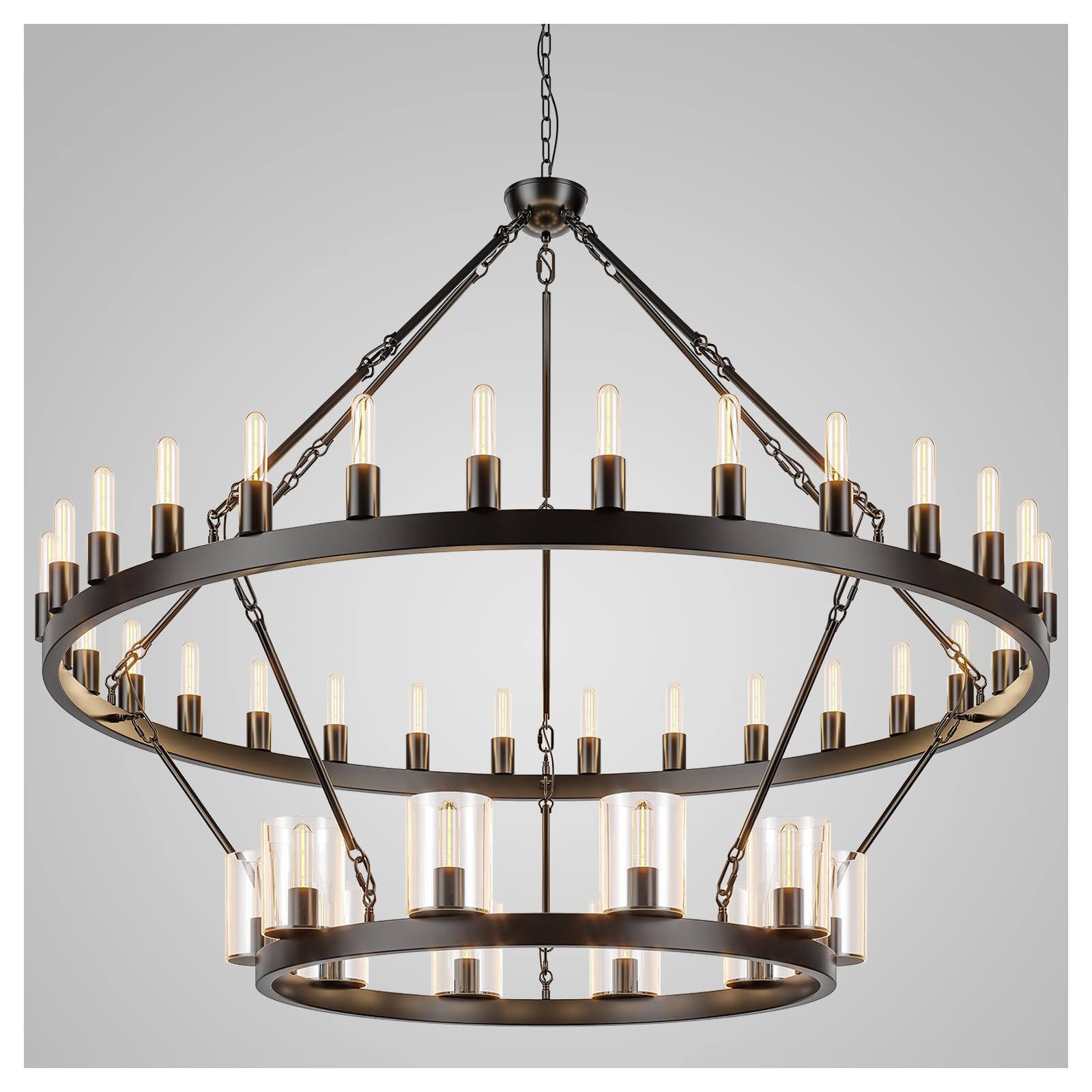 Huaouou 60 Inch 40-Lights Farmhouse Black Wagon Wheel Chandelier with ...
