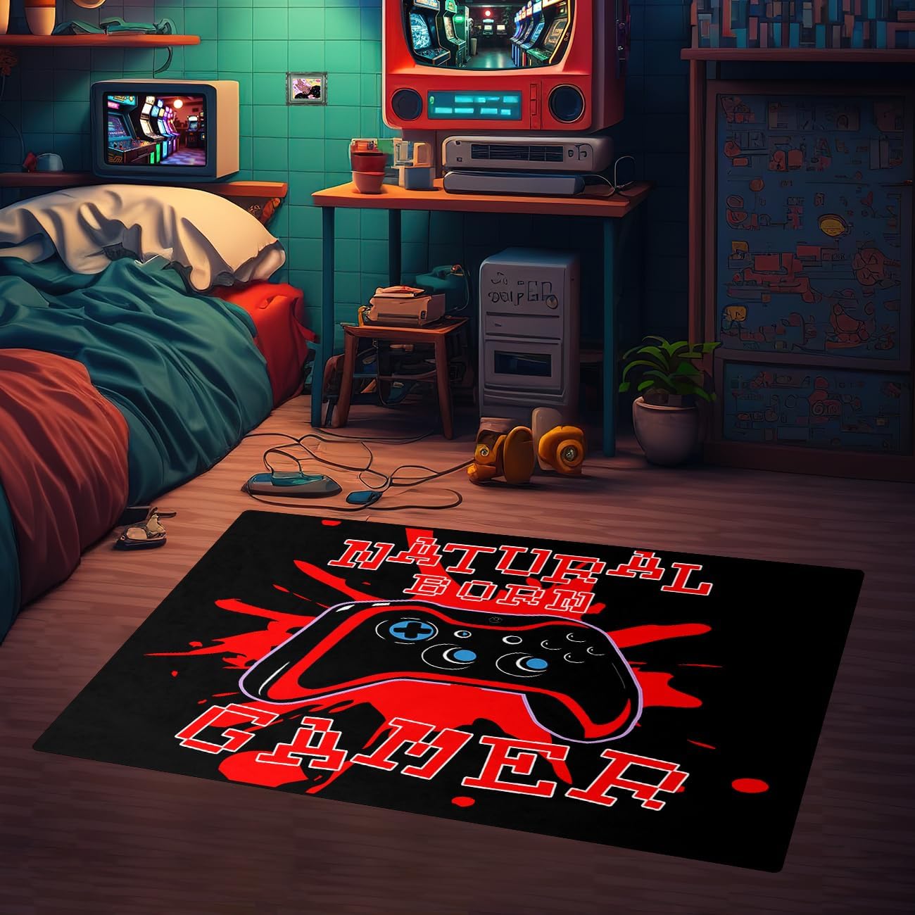 Amazon.com: Gaming Rug for Boys Teens Graffiti Game Controller Area ...