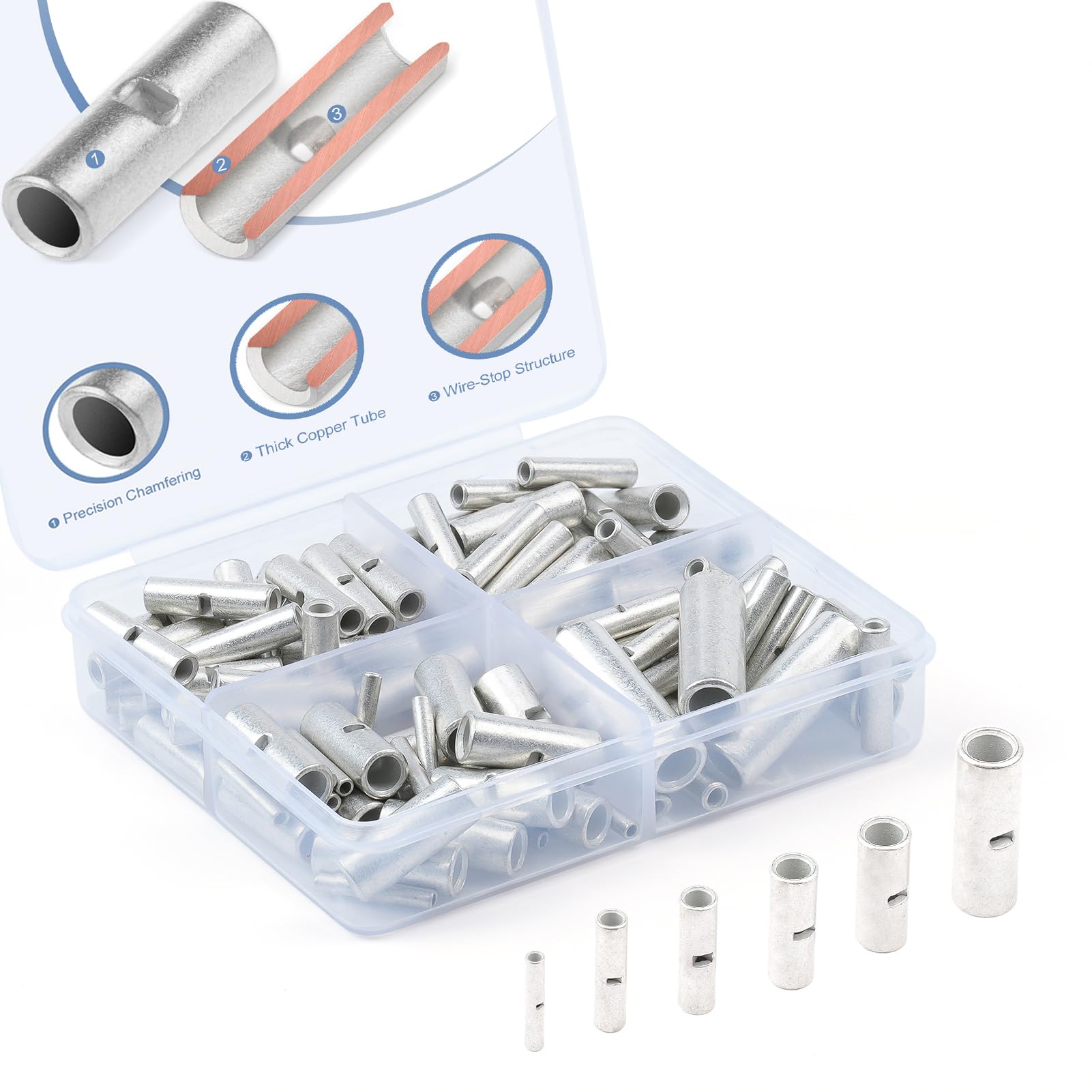 Snapklik.com : Non Insulated Butt Connectors Kit 26-8 AWG, 105 Pcs ...