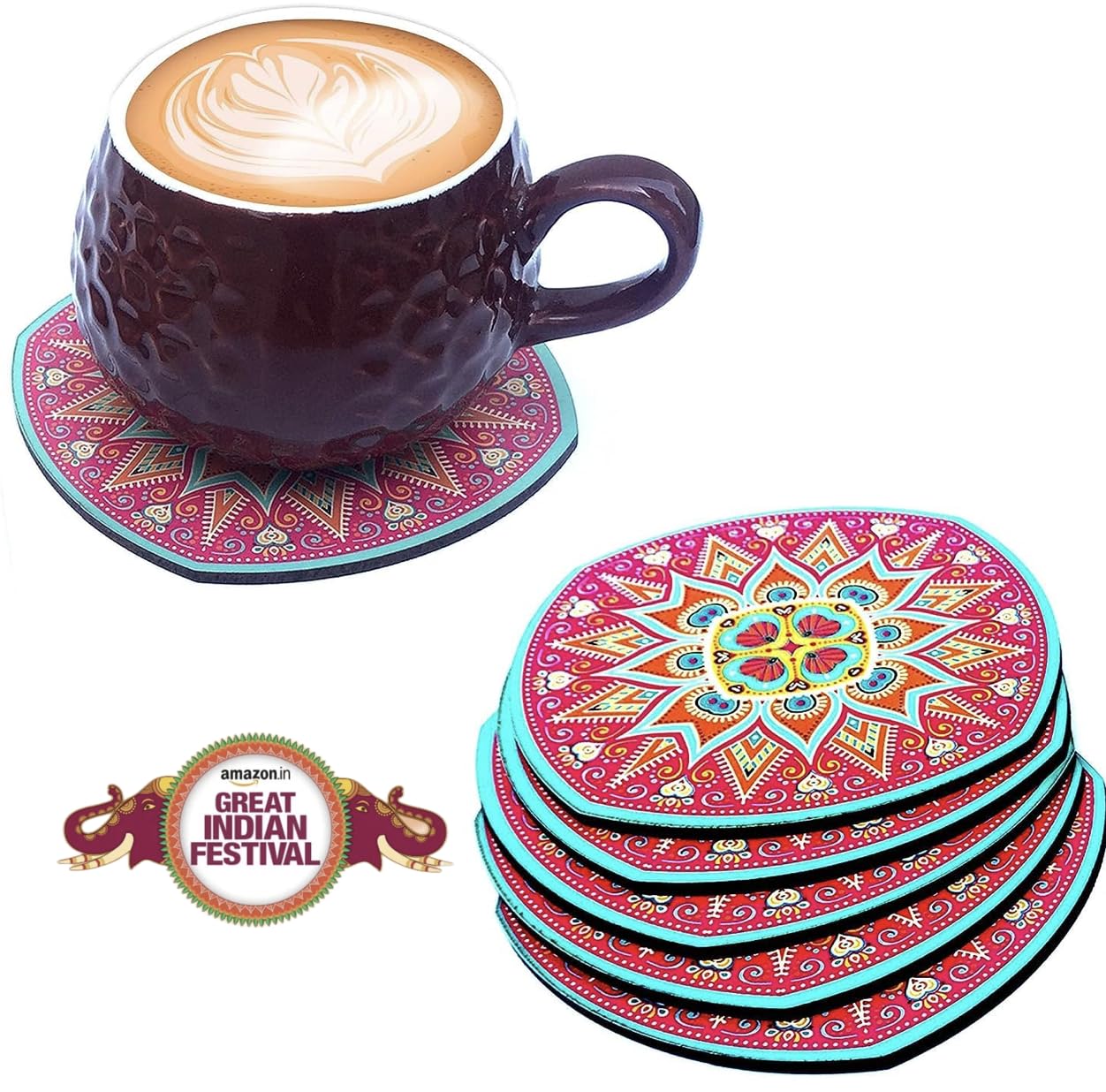 My Creative Hut Coaster Set of 6 Beautiful Wooden Coasters with Proper ...