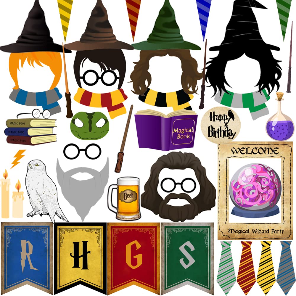 Buy Magical Wizard Party Photo Booth Props, 45pcs Magical Photo Booth ...