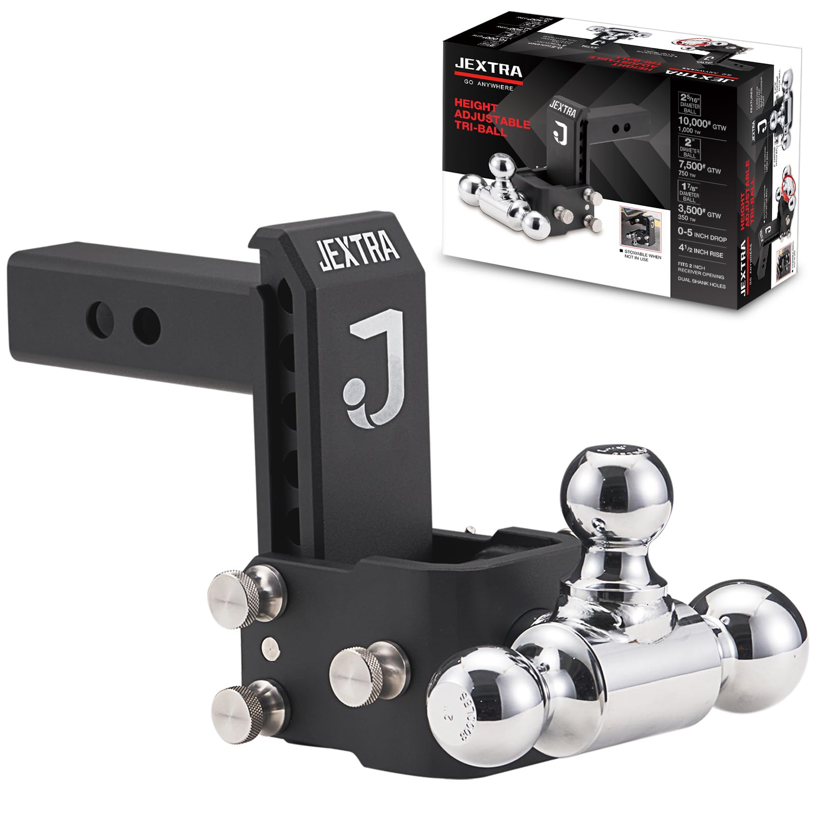 JEXTRA Adjustable Trailer Hitch Ball Mount Tri Ball Hitch 2 Inch JEXTRA Adjustable Trailer Hitch Ball Mount Tri Ball Hitch 2 Inch