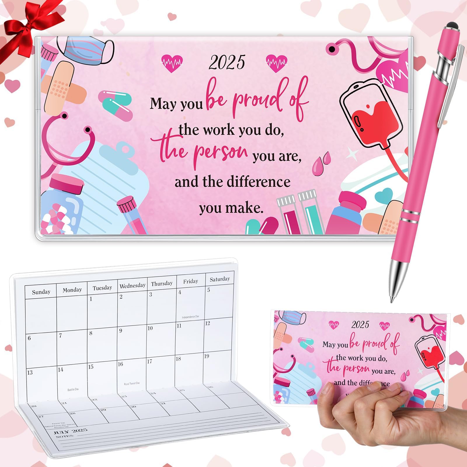 Amazon.com : Gueevin 2025 Pocket Calendar for Purse with Pen Nurse Gift ...