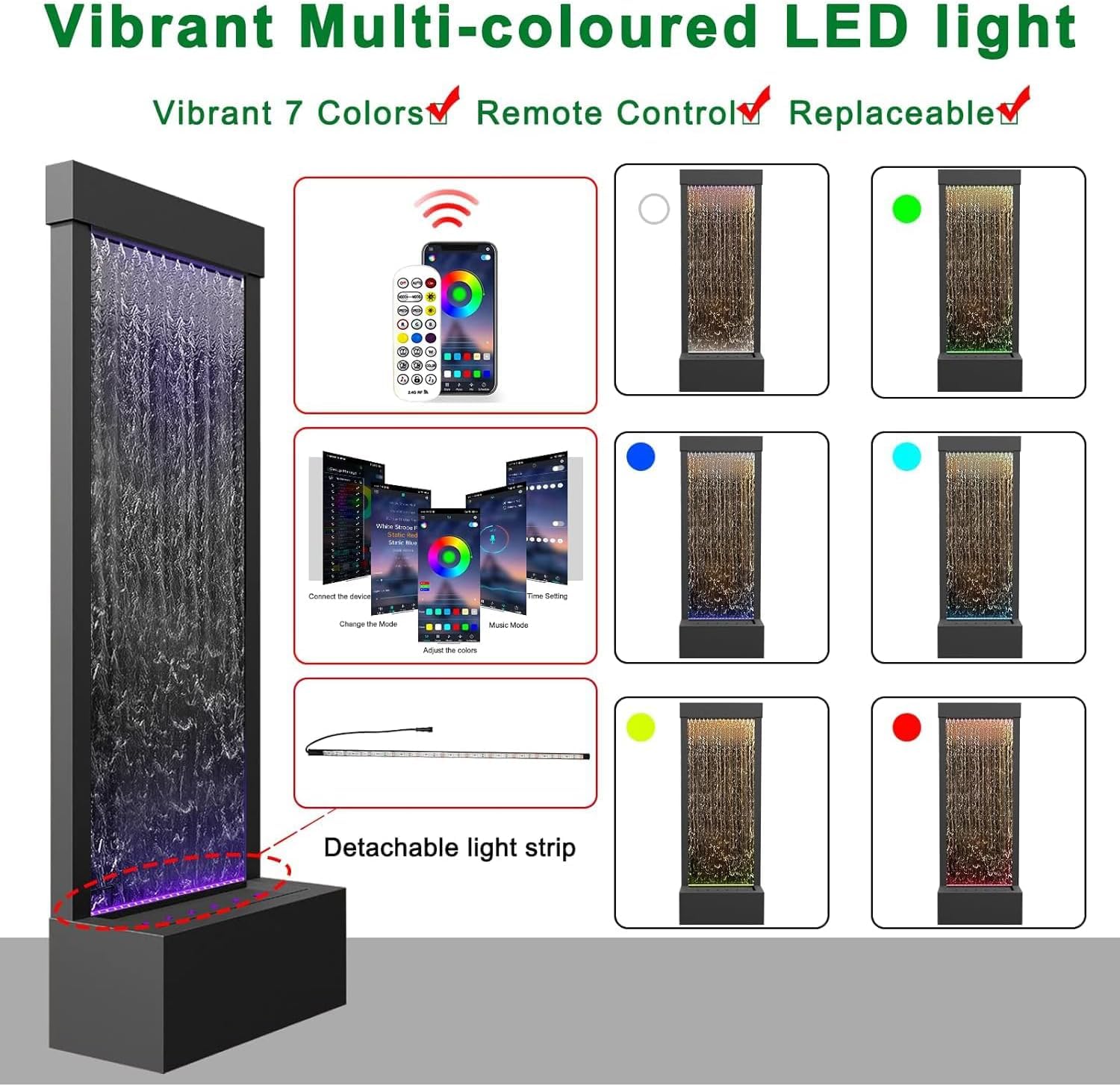 LONGRUN Mirror Waterfall Fountain Indoor Water Fountain, 48" Water ...