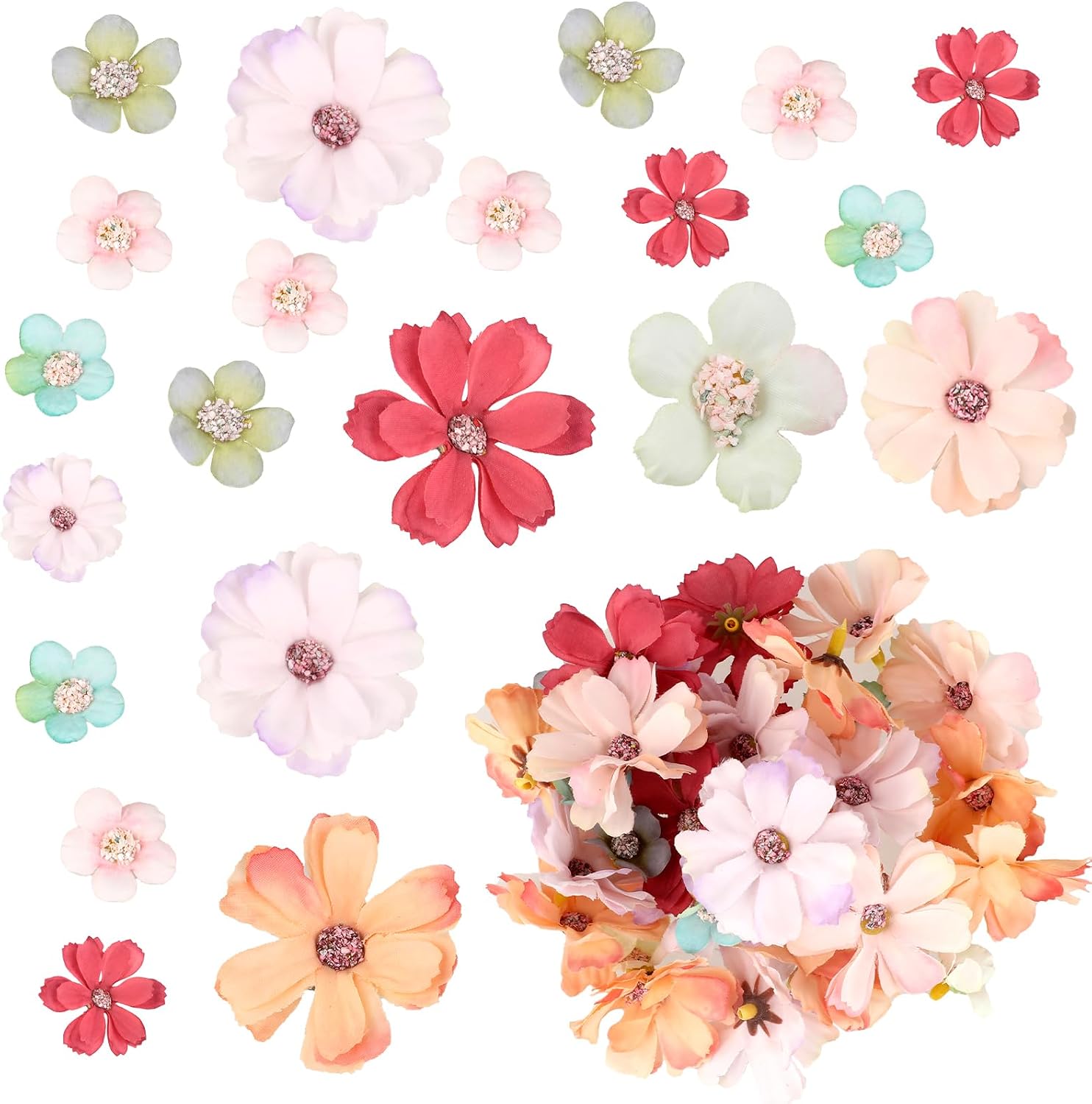 Amazon.com: 80 Pcs Mini Silk Flower Heads for Crafts Faux Flowers Heads ...