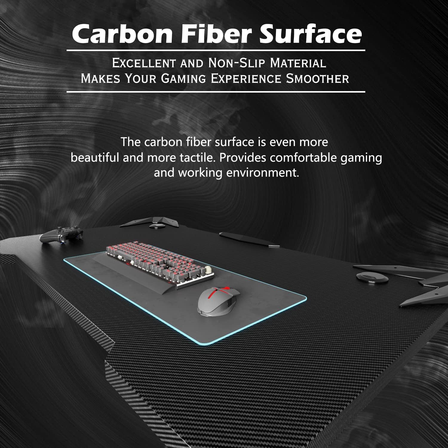 Snapklik.com : Shahoo PC Gaming Desk 44 Inch Z Shaped Carbon Fiber ...