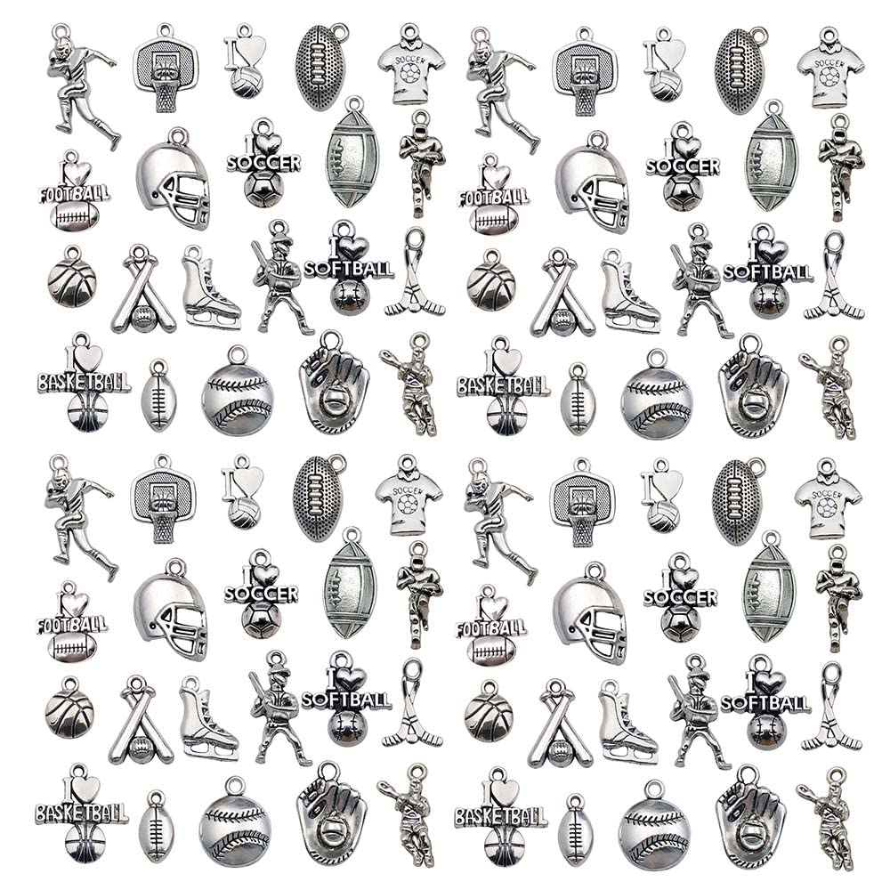 Amazon.com: 100pcs Antique Silver Sport Charms for Jewelry Making Alloy ...