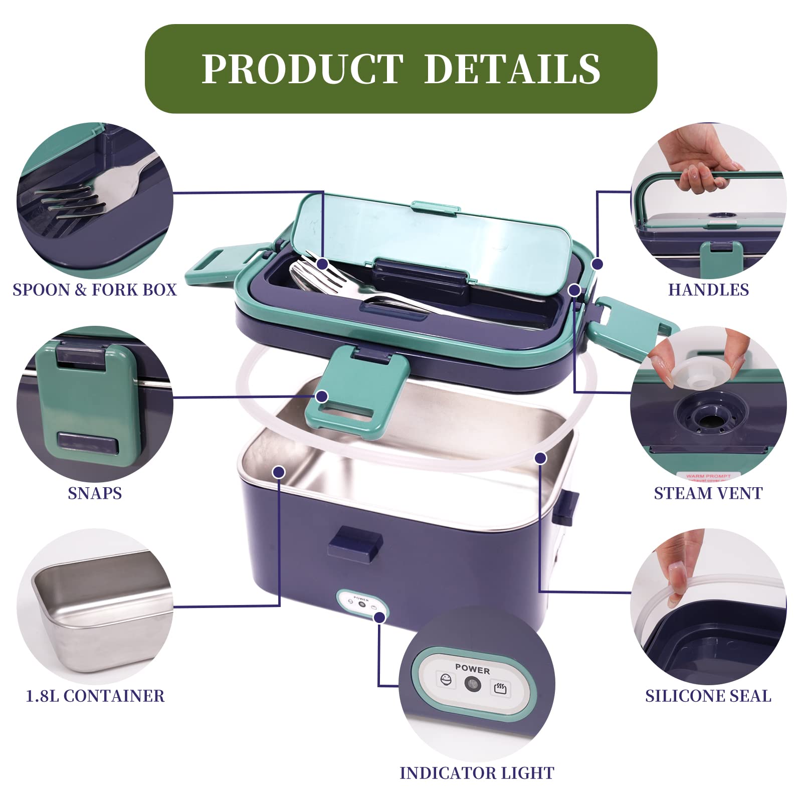 Eleckfun Electric Lunch Box Food Heater Portable Heated Lunch Box for ...