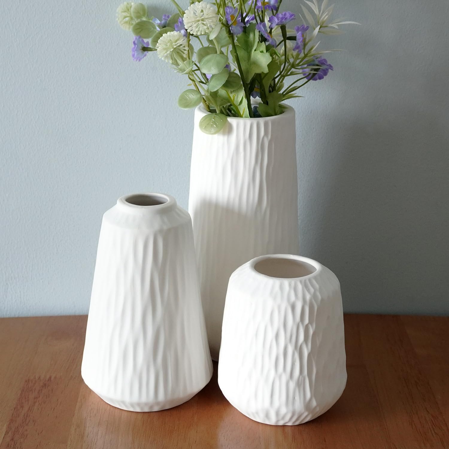 Amazon.com: Joynisy White Ceramic Vase 3-Piece Set, Minimalist Matte Ceramic Flower Vases Home ...