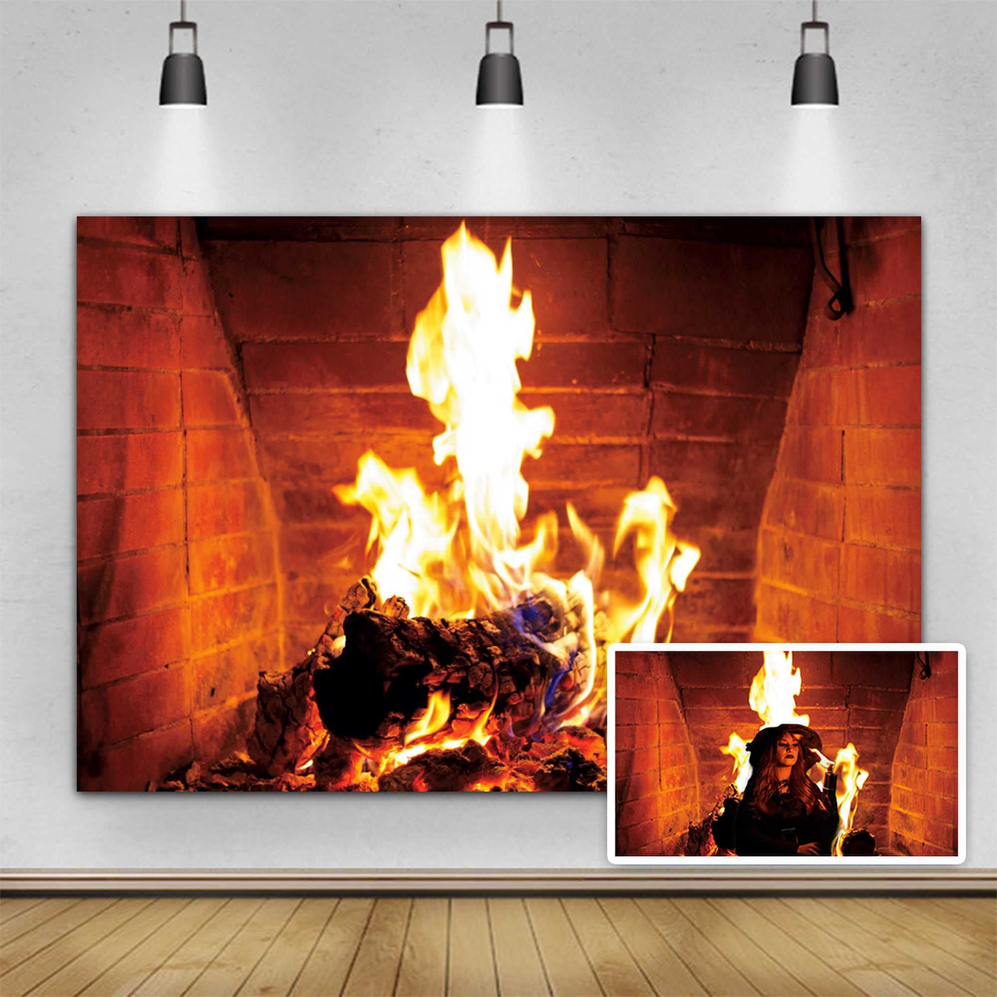 Yeele 7x5ft Burning Firewoods Backdrop Large Warm Fireplace Flaming ...