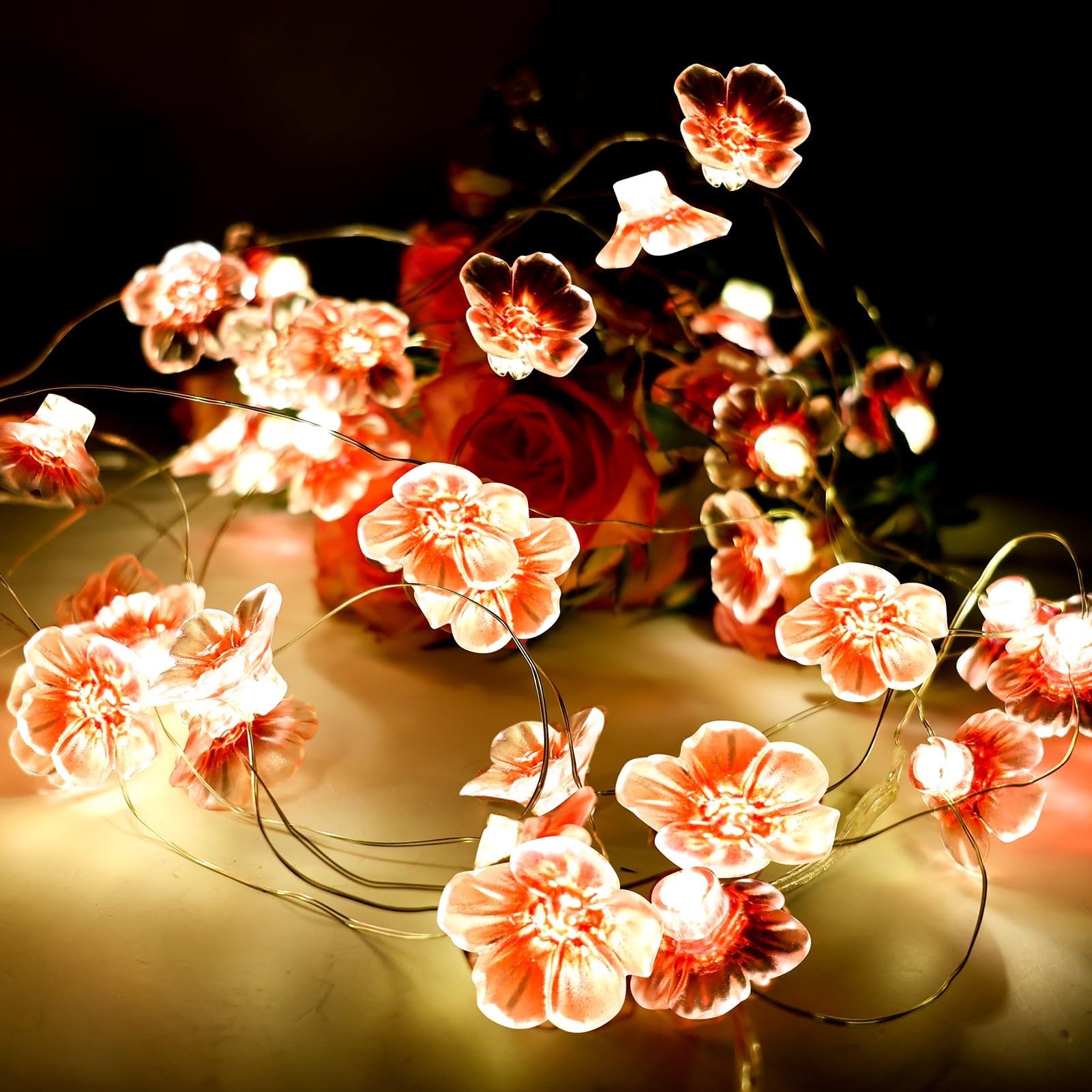 Cherry Blossom Flower String Lights,Fairy Pink LED Lights 13ft 40 LEDs ...