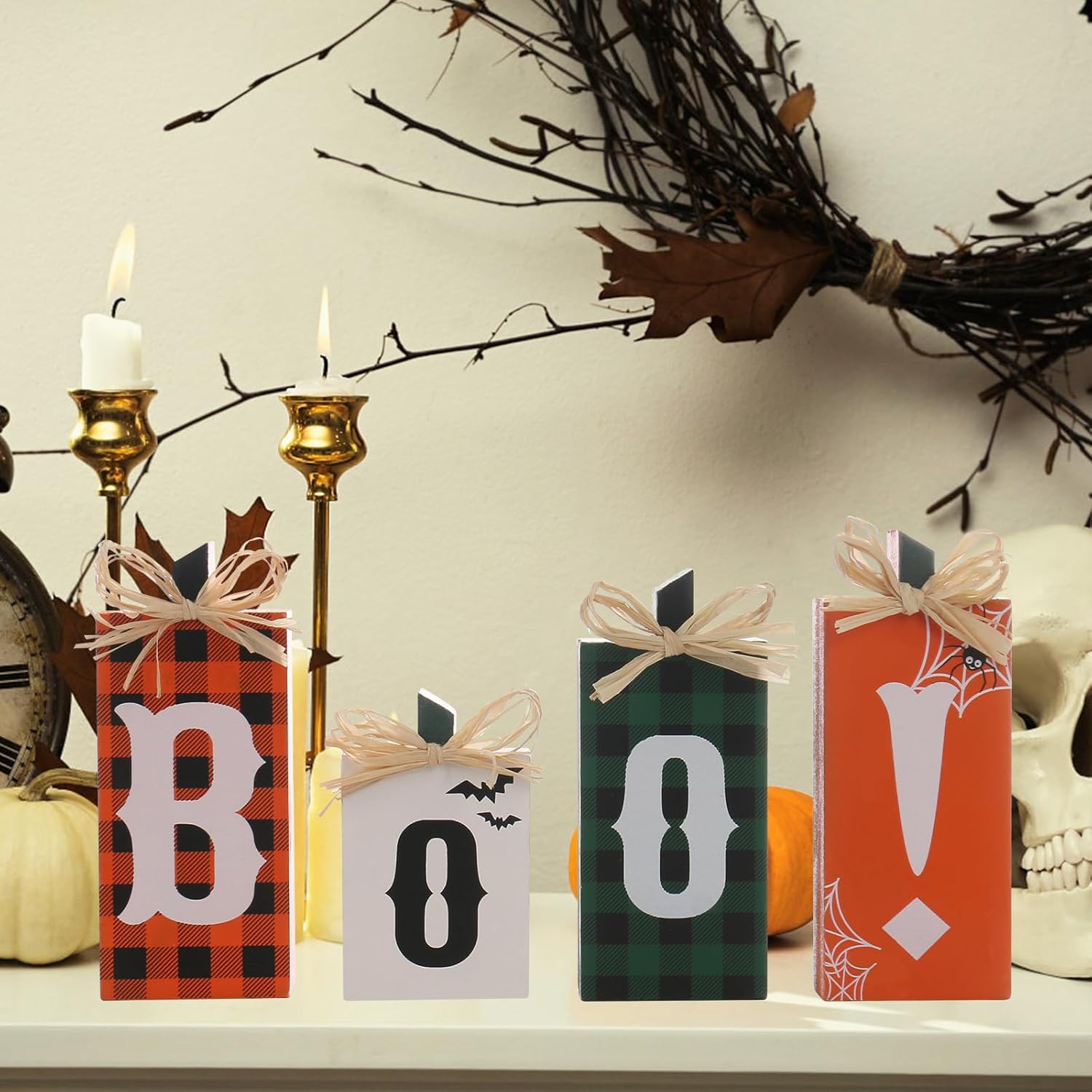Amazon.com: Super Holiday Halloween Decorations, 4PCS Wooden Boo Sign ...