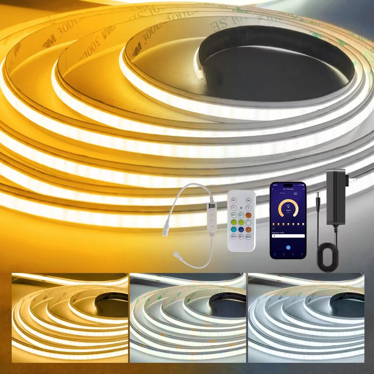 Amazon.com: AUZIWE CCT COB LED Strip Light 16.4ft, Tunable White Warm ...