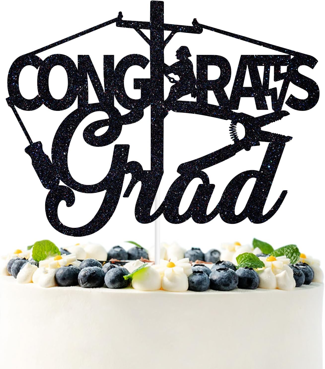 Amazon.com: Black Glitter Congrats Grad Cake Topper, Congrats ...