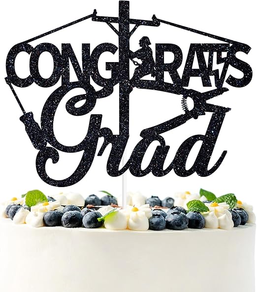 Amazon.com: Black Glitter Congrats Grad Cake Topper, Congrats ...