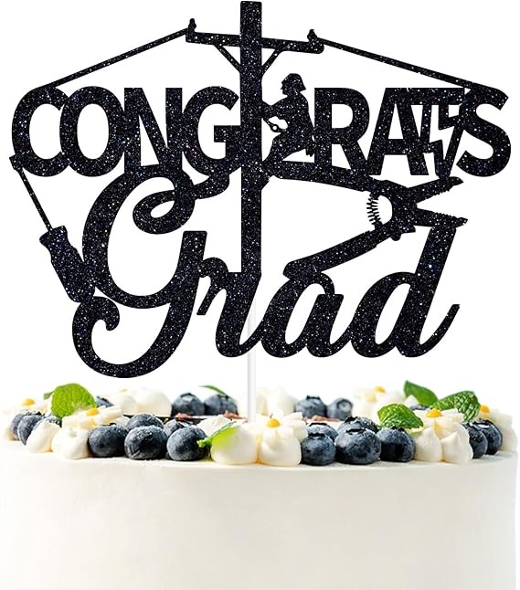Amazon.com: Black Glitter Congrats Grad Cake Topper, Congrats ...