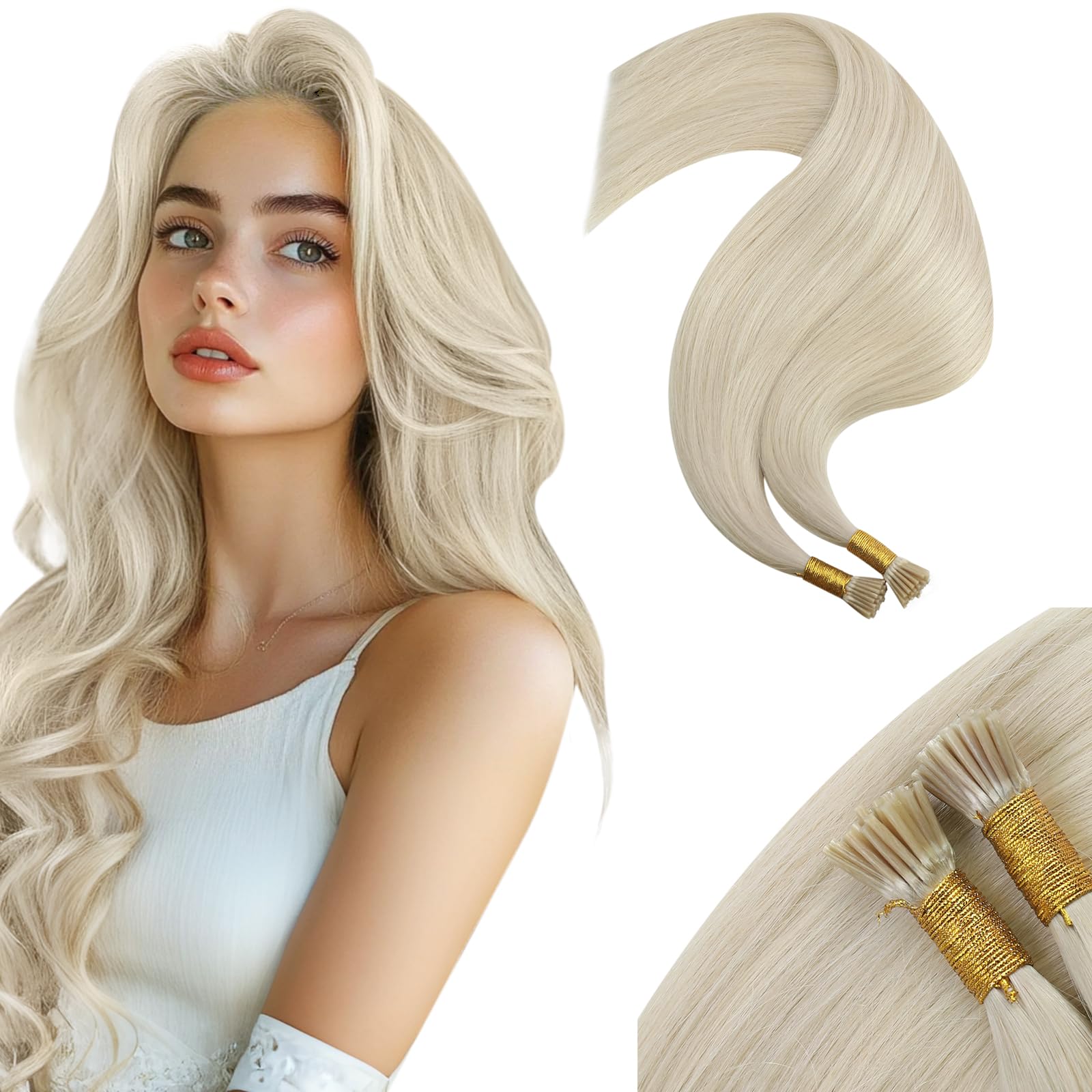 Amazon.com : Moresoo I Tip Hair Extensions Human Hair Platinum Blonde I ...