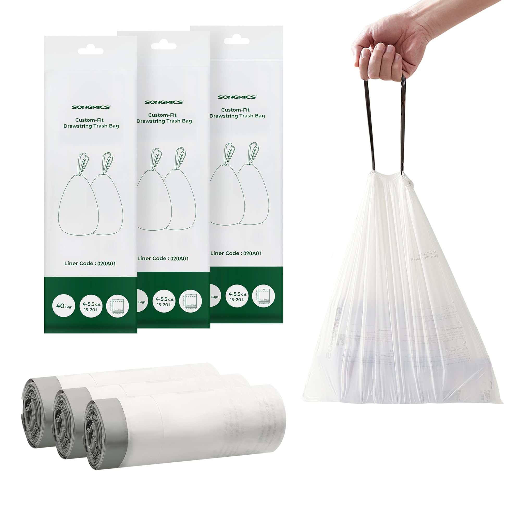 SONGMICS Trash Bags for 4-5.3 Gallon (15-20L) Trash Cans, Drawstring ...