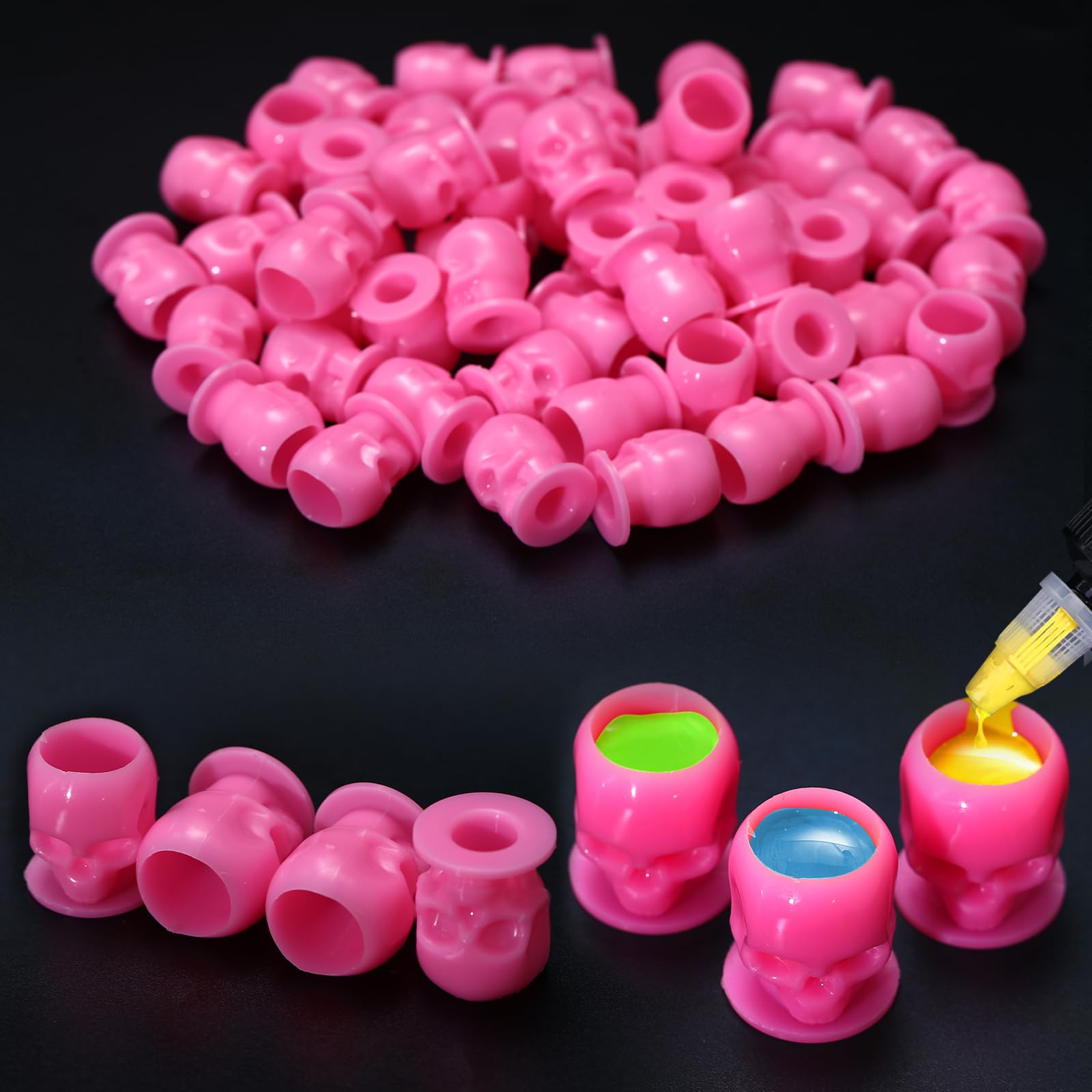 Amazon.com: YILONG Disposable Tattoo Ink Caps Skull Tattoo Ink Cups ...