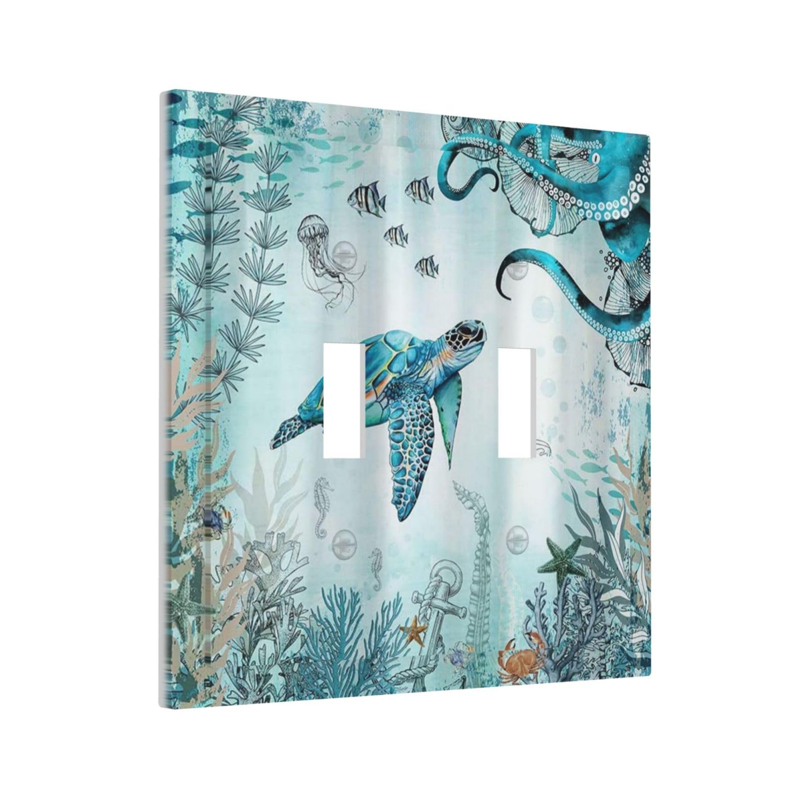 Sea Turtle Octopus Ocean Seaweed Double Toggle Light Switch Cover ...