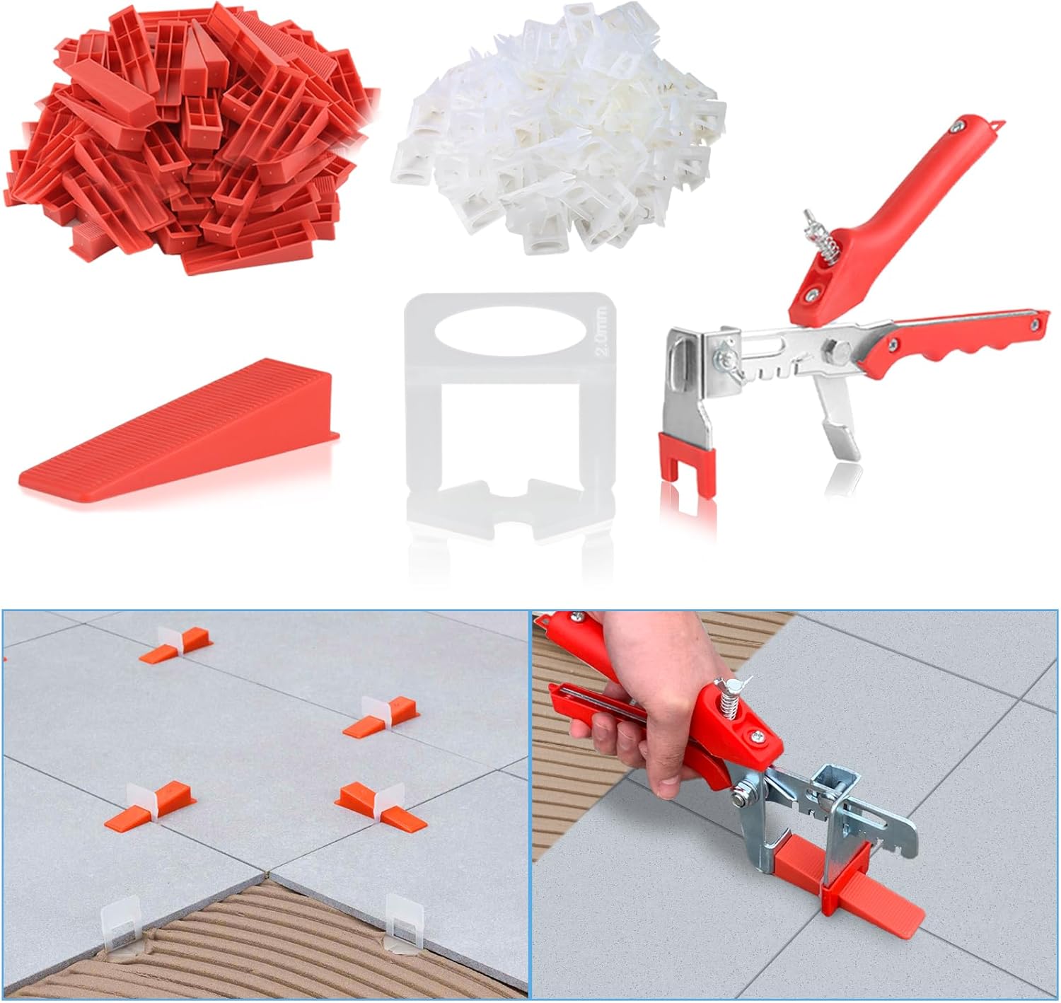 Tile Leveling System Kit 1/12"(2mm) 600Pcs Leveling Spacer Clips,150Pcs ...