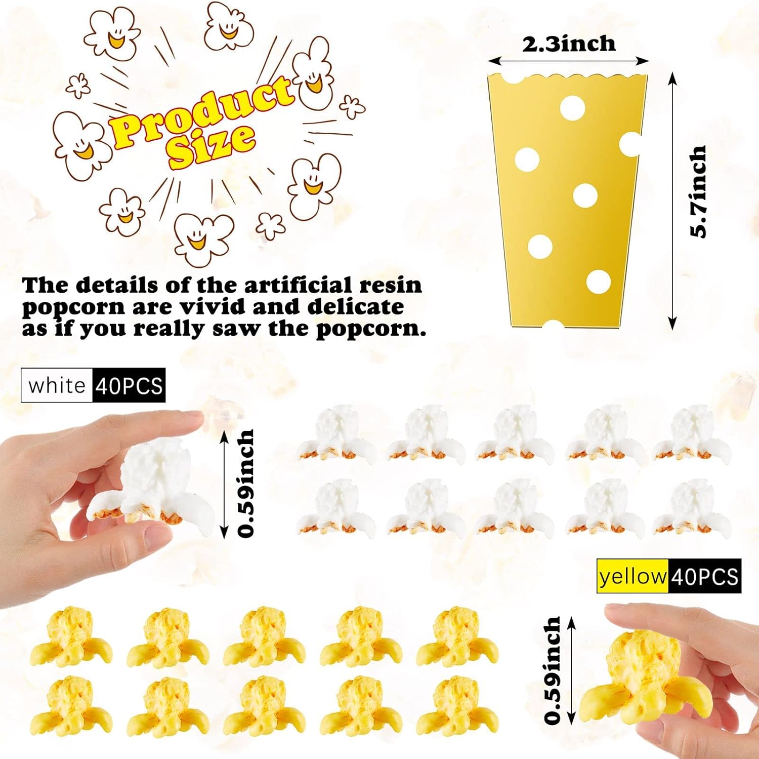 Buy 80 Pcs Artificial Resin Popcorn Miniature Popcorn Prop Figurines ...