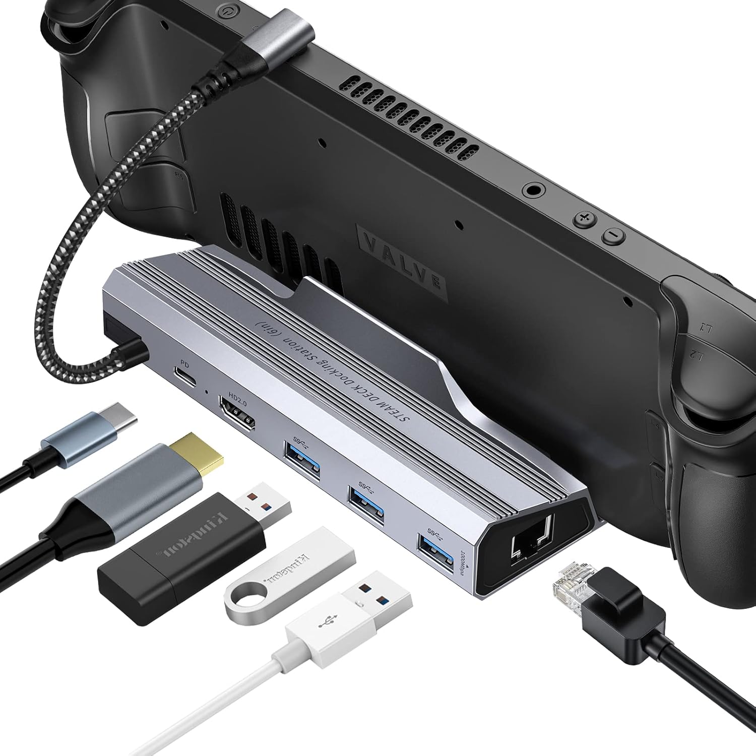 6-in-1 Steam Deck Dock Hub with 1000Mbps Ethernet, 100W Charging Port ...