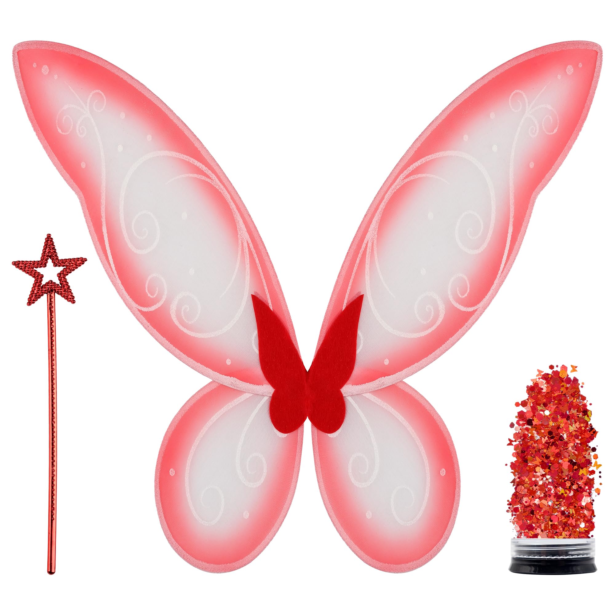 Amazon.com: Funcredible Red Fairy Wings, Fairy Wand and Glitter - Fairy ...