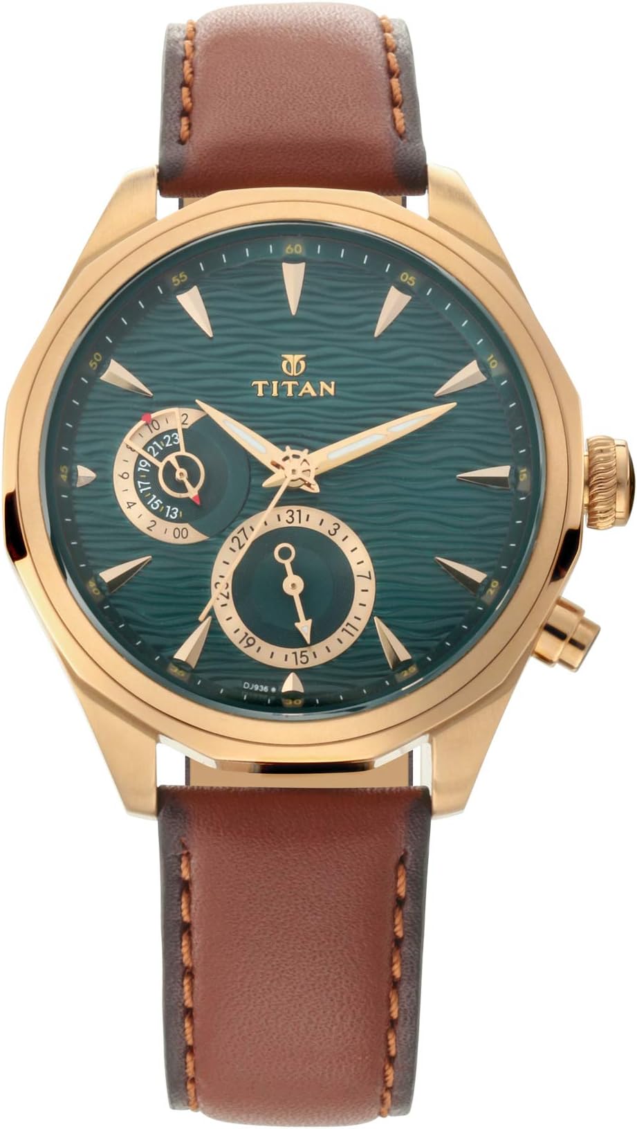 Titan Green Dial World Time with Date Leather Strap Analog Watch for ...
