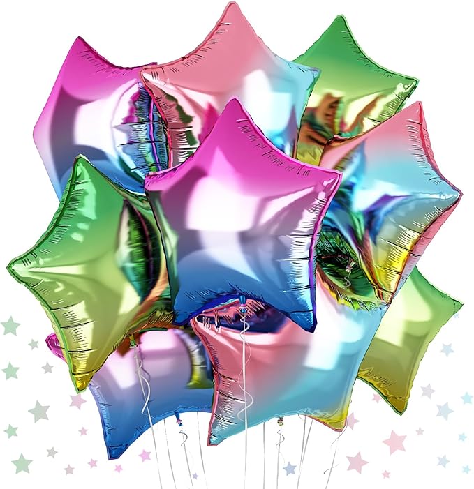 Amazon.com: Gradient Color Star Foil Balloons, 18 Inch Rainbow Stars ...