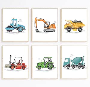 Amazon.com: Watercolor Construction Trucks Wall Art Prints,Colorful ...