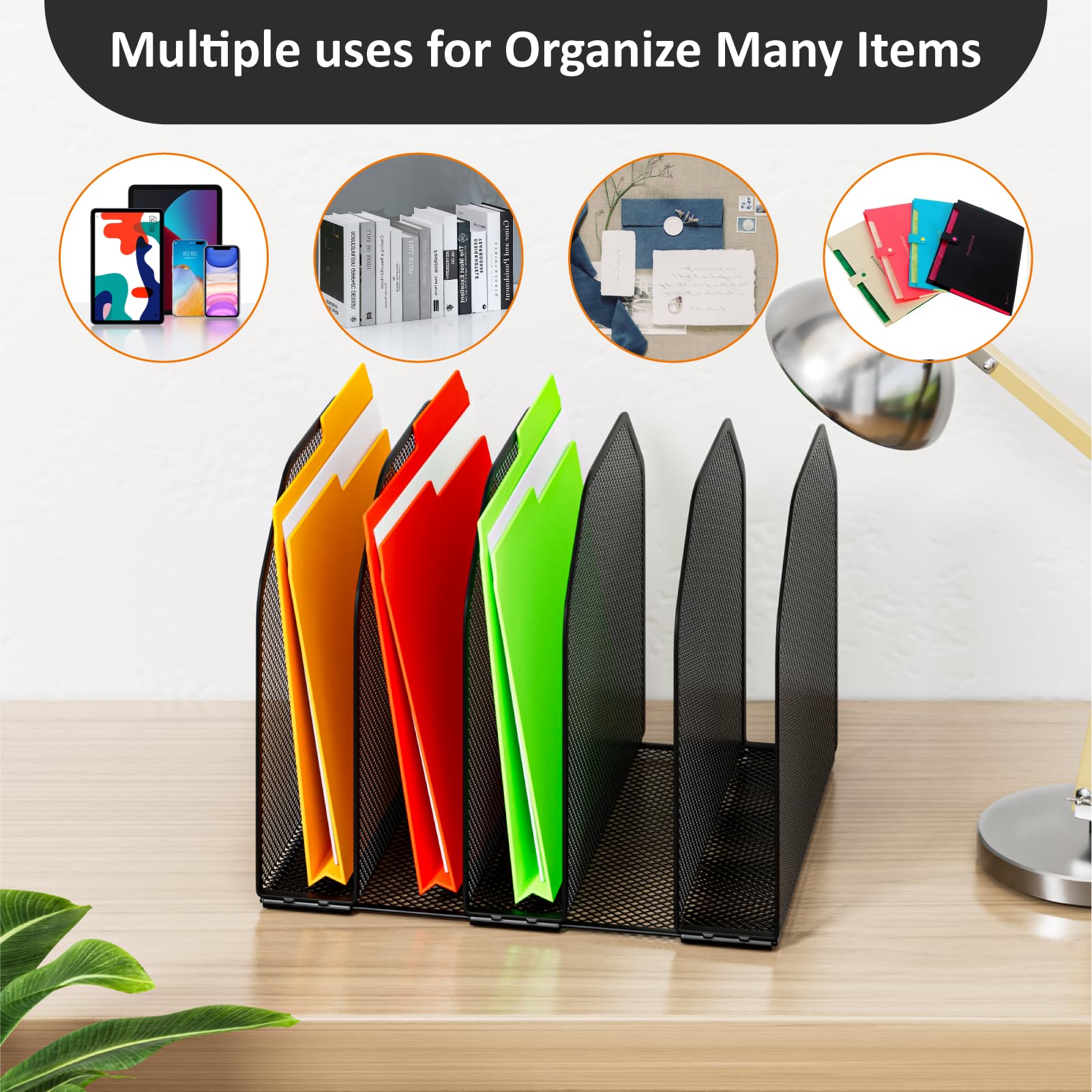 Snapklik.com : Desk File Organizer, Adjustable 5 Sections Upright ...
