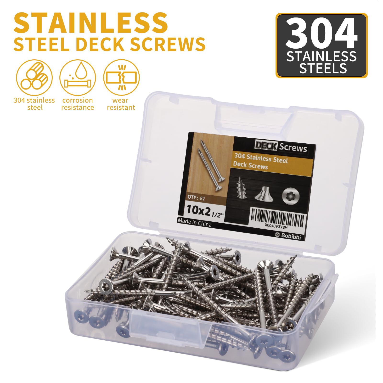 Snapklik.com : 304 Stainless Steel Wood Screws, Flat Head T25 Torx ...