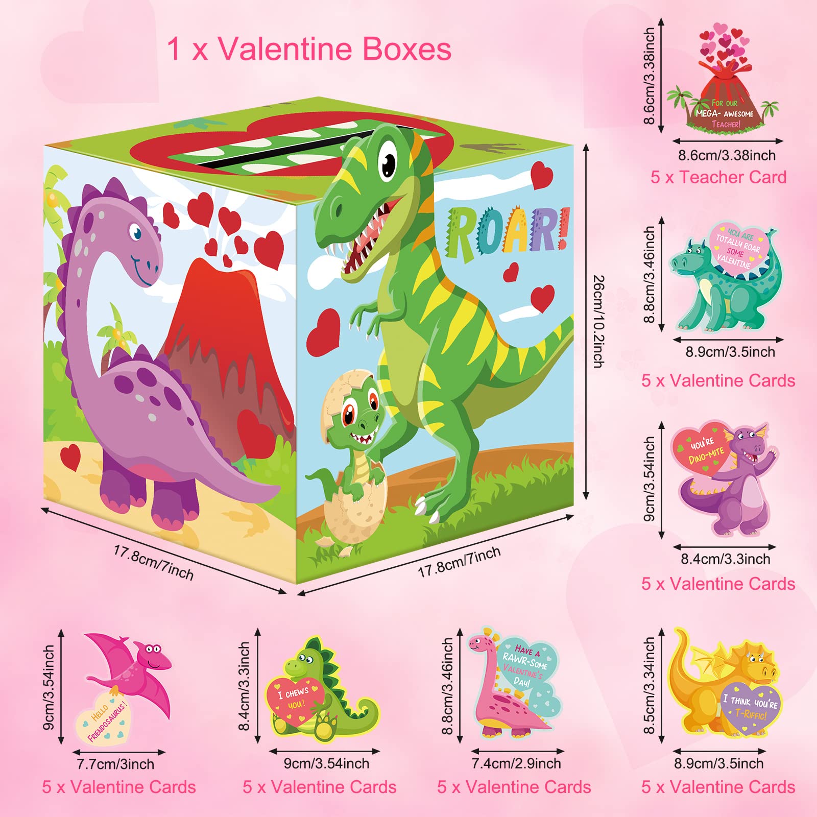 Snapklik.com : 36 Pieces DIY Dinosaur Valentines Card Box Craft Kit For ...