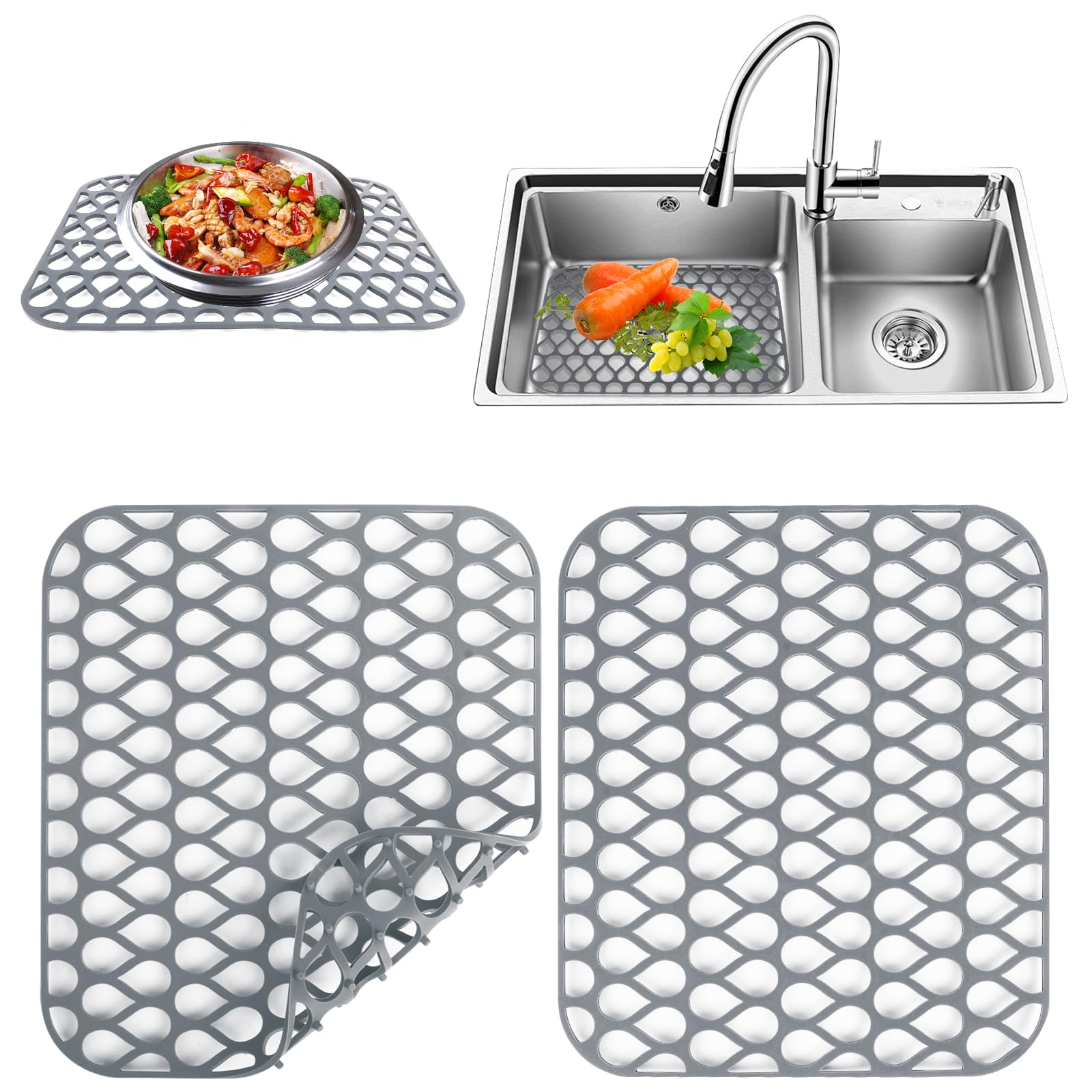 2PCS Silicone Sink Mat, Silicone Kitchen Sink Mat, Non-Slip Sink ...