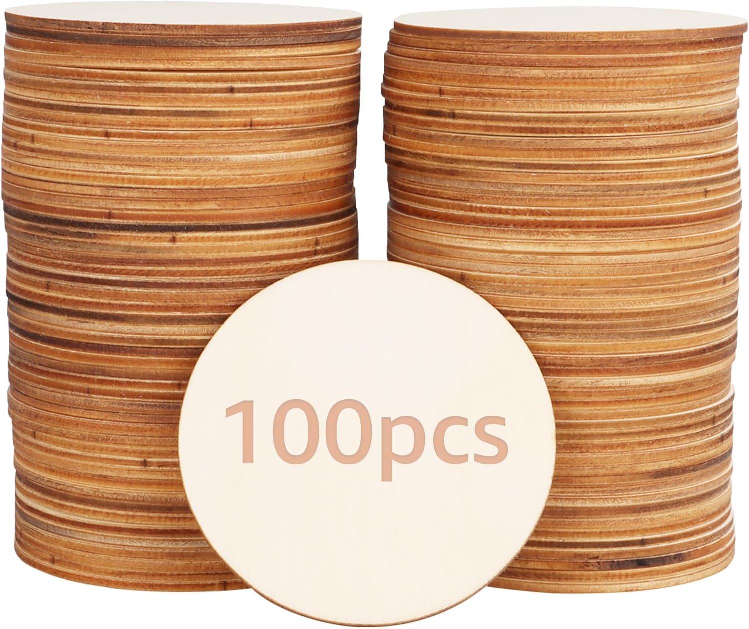 BELLE VOUS 100 Pack 2mm Thick Wooden Unfinished Round Circles - 10cm/4 ...