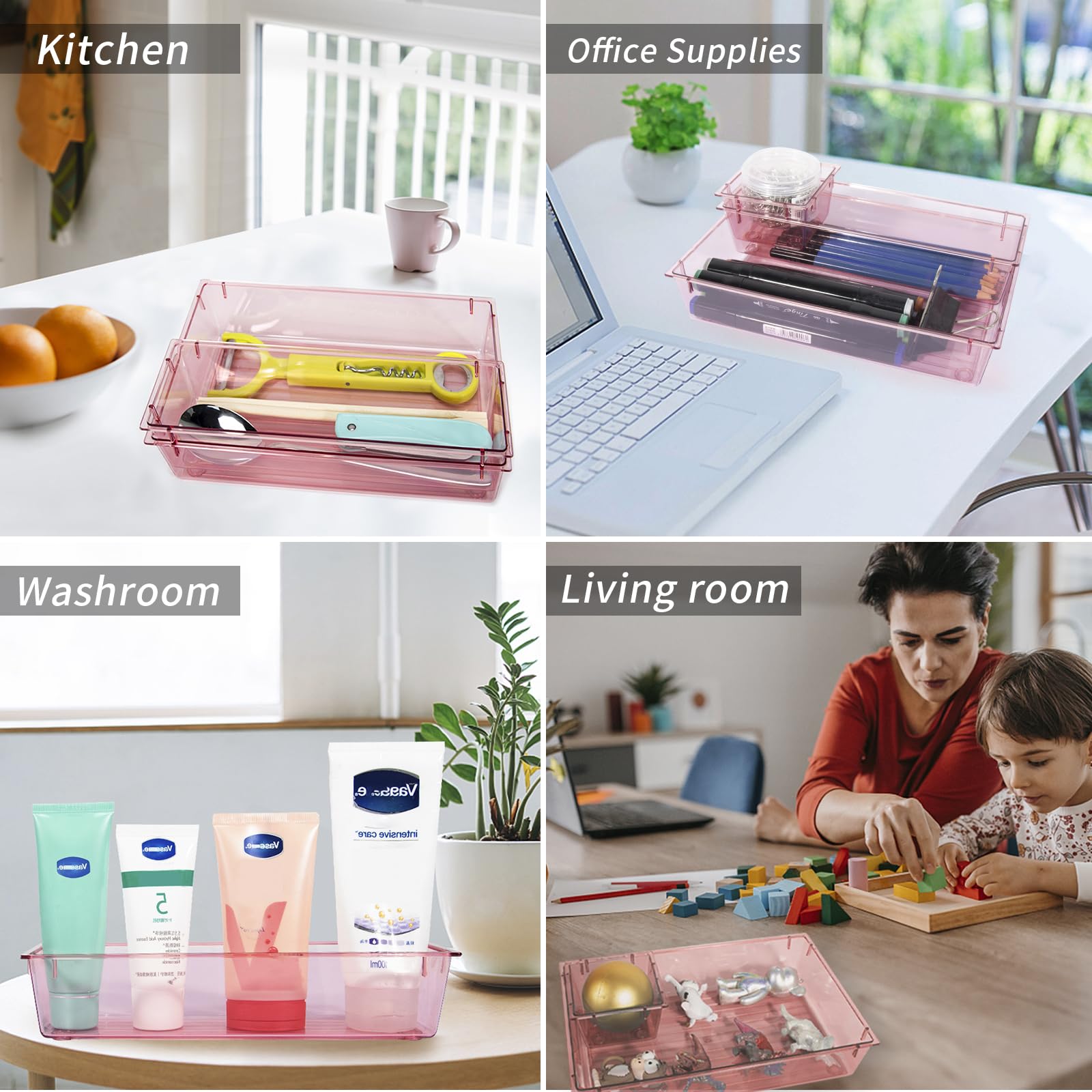 haobin 25 PCS Plastic Drawer Organizers Set, 4 Size Makeup Drawer ...