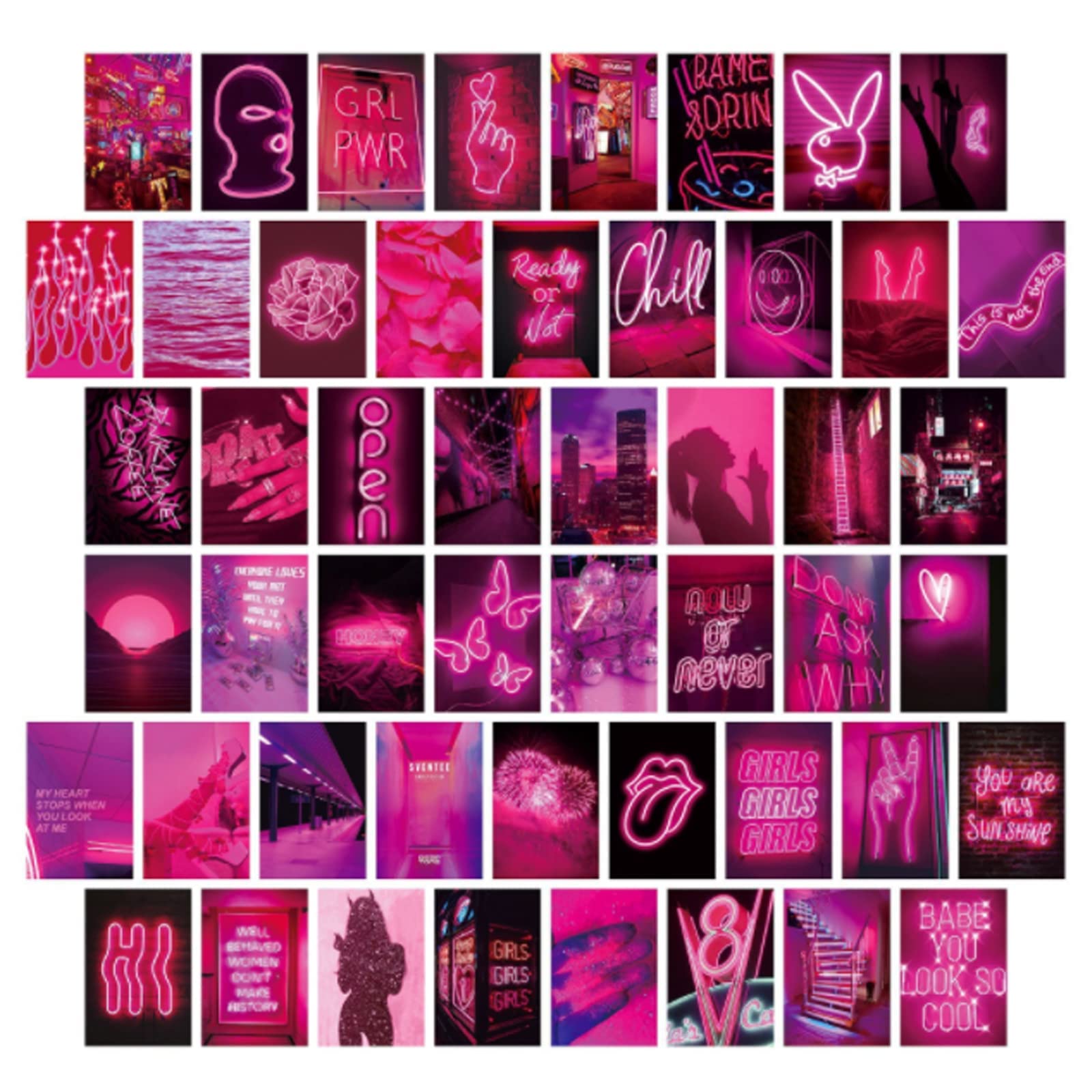 Buy Taasmoog 50Pcs Pink Neon Aesthetic Wall Collage Kit, Aesthetic ...