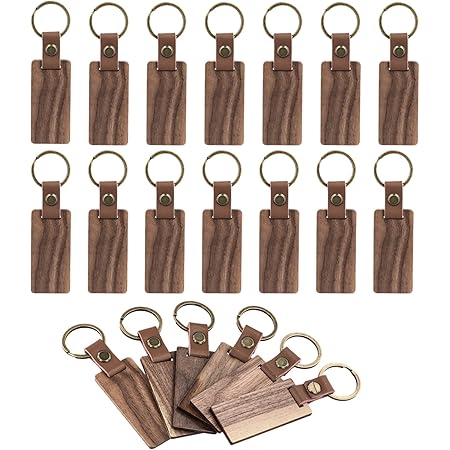 Amazon.com: 20Pack Wood Blank Keychains with Leather Strap, Tideme ...